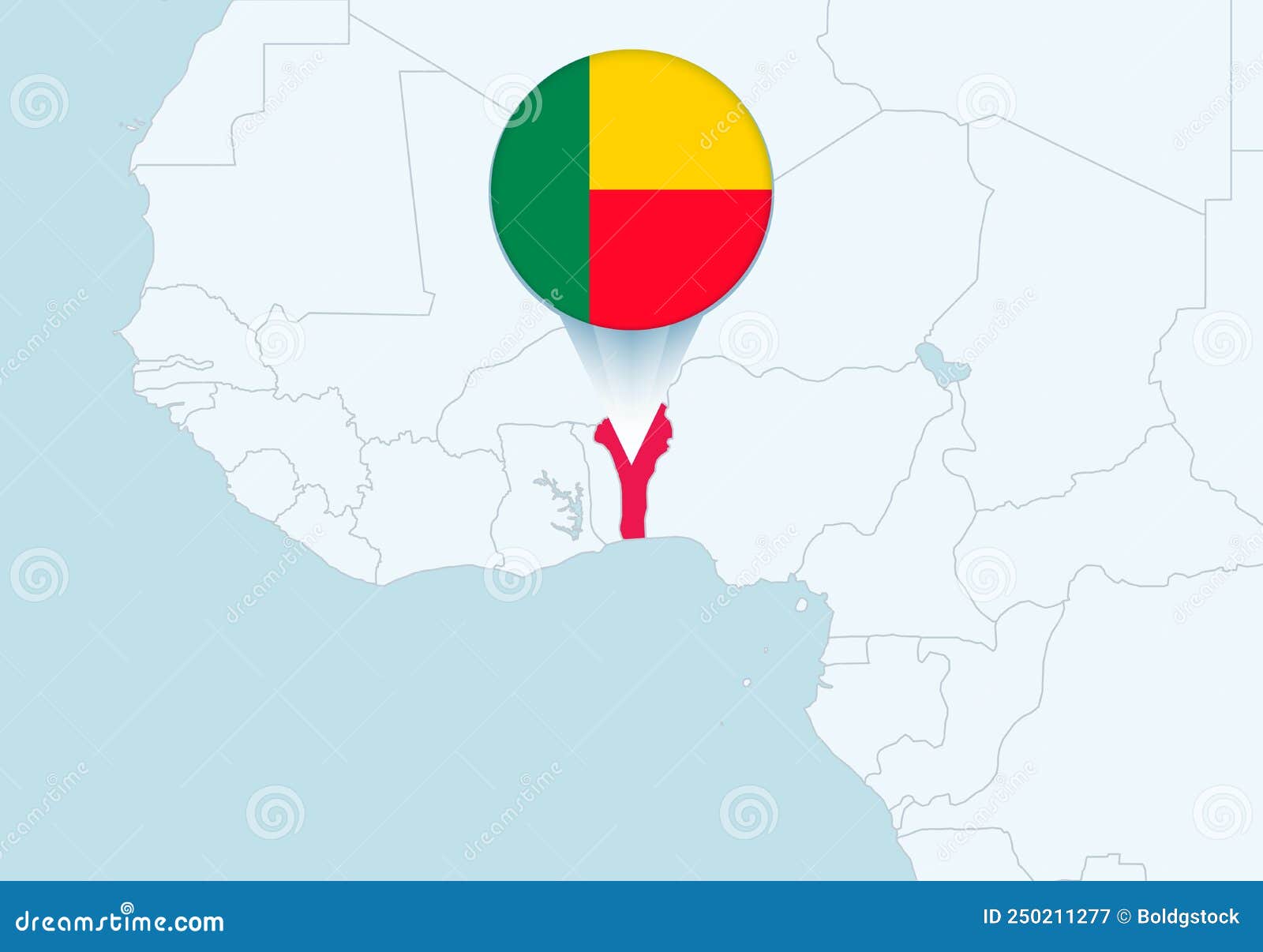 Africa With Selected Benin Map And Benin Flag Icon Stock Vector