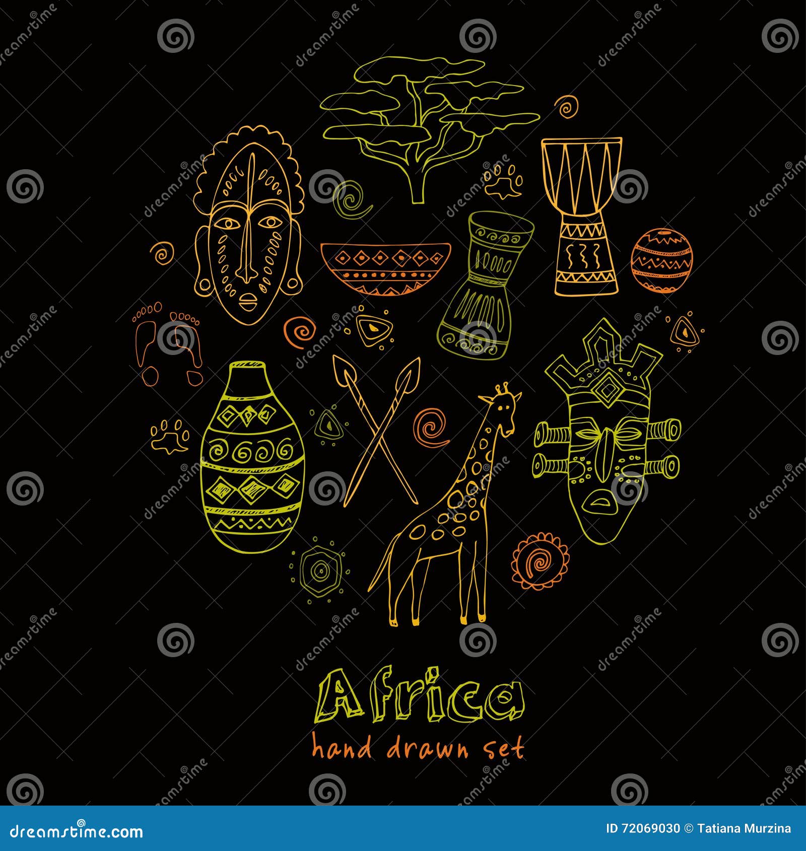 Africa sketch icons set stock vector. Illustration of african - 72069030