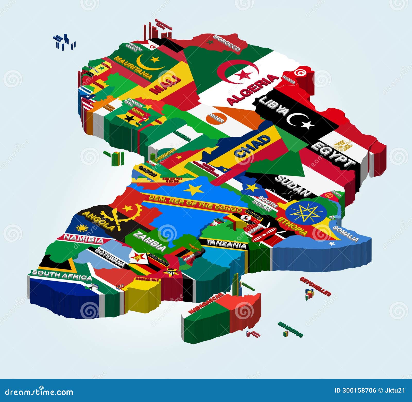 Africa Vector Isometric Map Combined with National Flags Stock ...