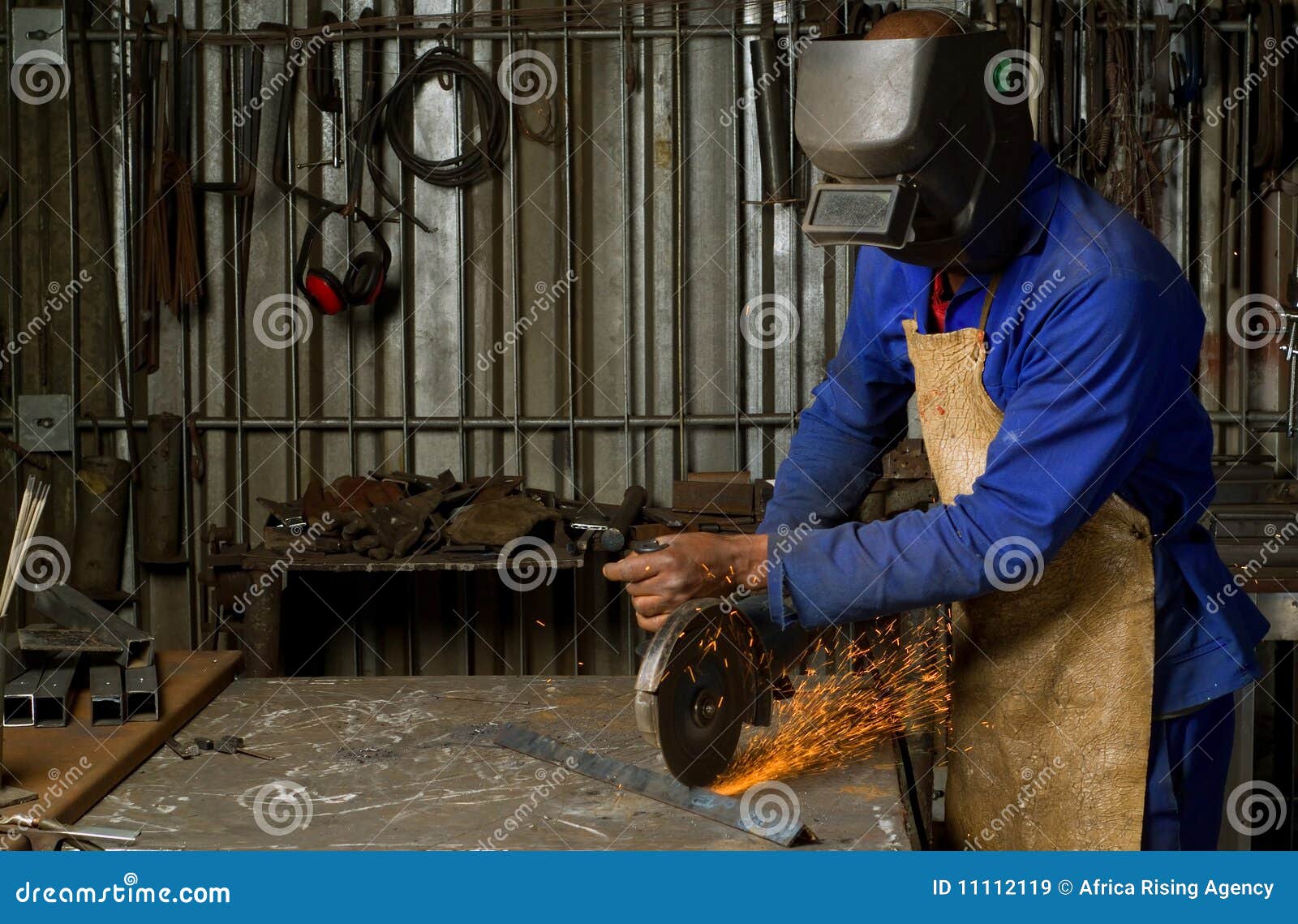 African American with Angle Grinder Stock Image - Image of ...