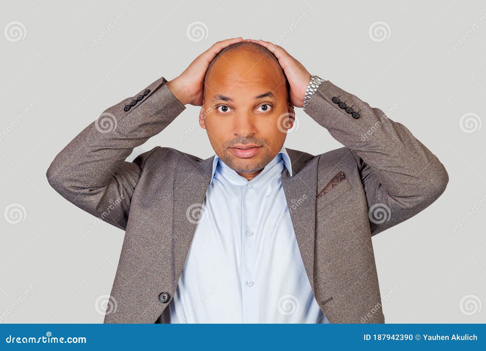 African American Attractive Guy Holding Head with Hands Having ...