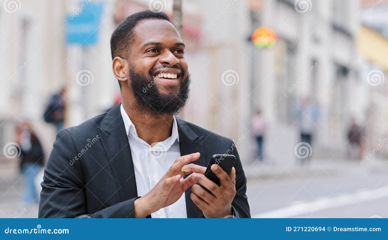 African American Bearded Man with Smartphone Navigation Application ...