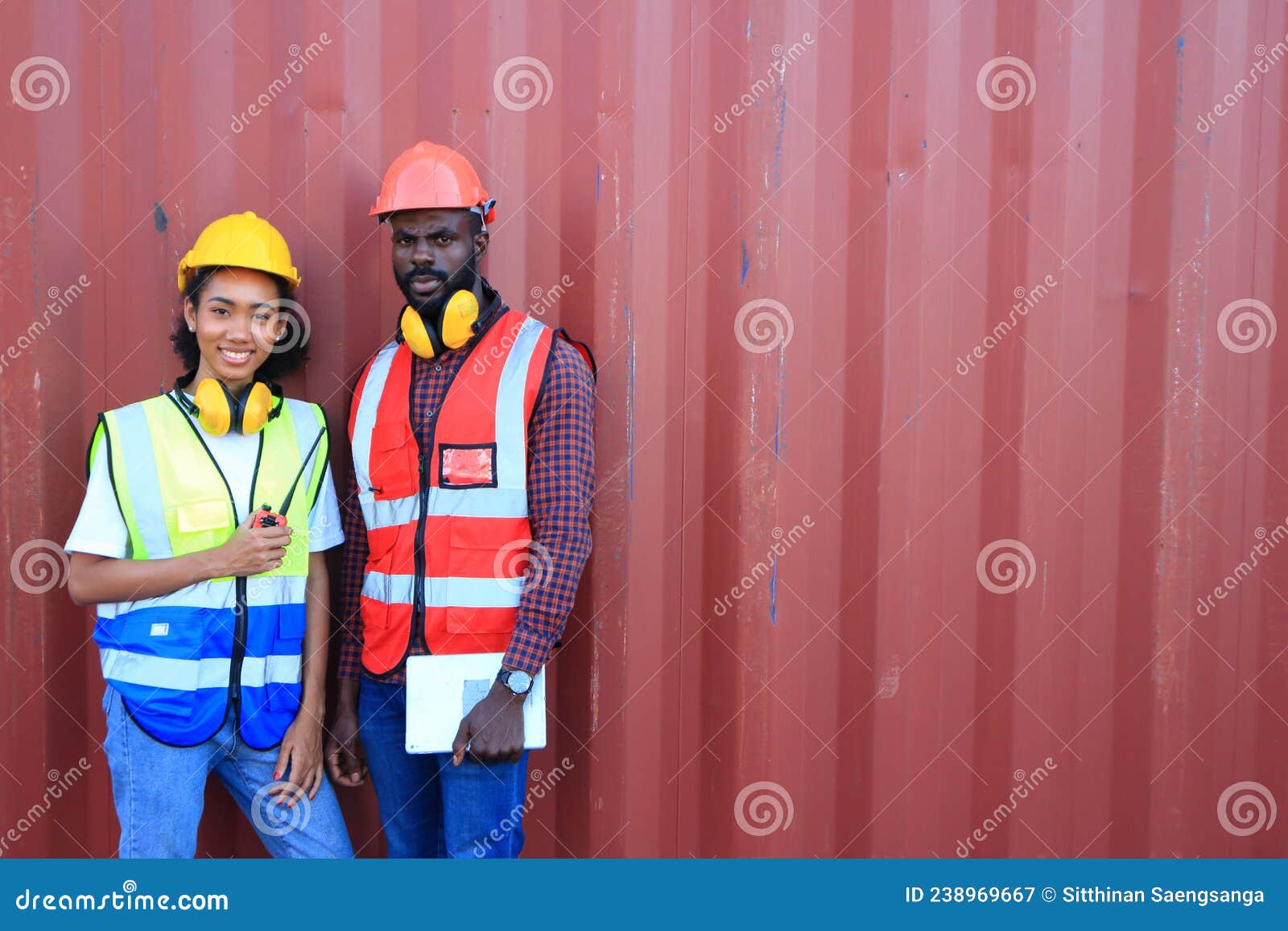 African American Black Engineer they are Working in Container Box Yard ...