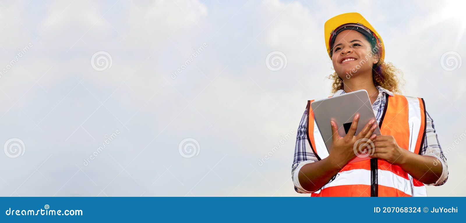 African American Black Female Engineer or Architect Stands Outdoors ...
