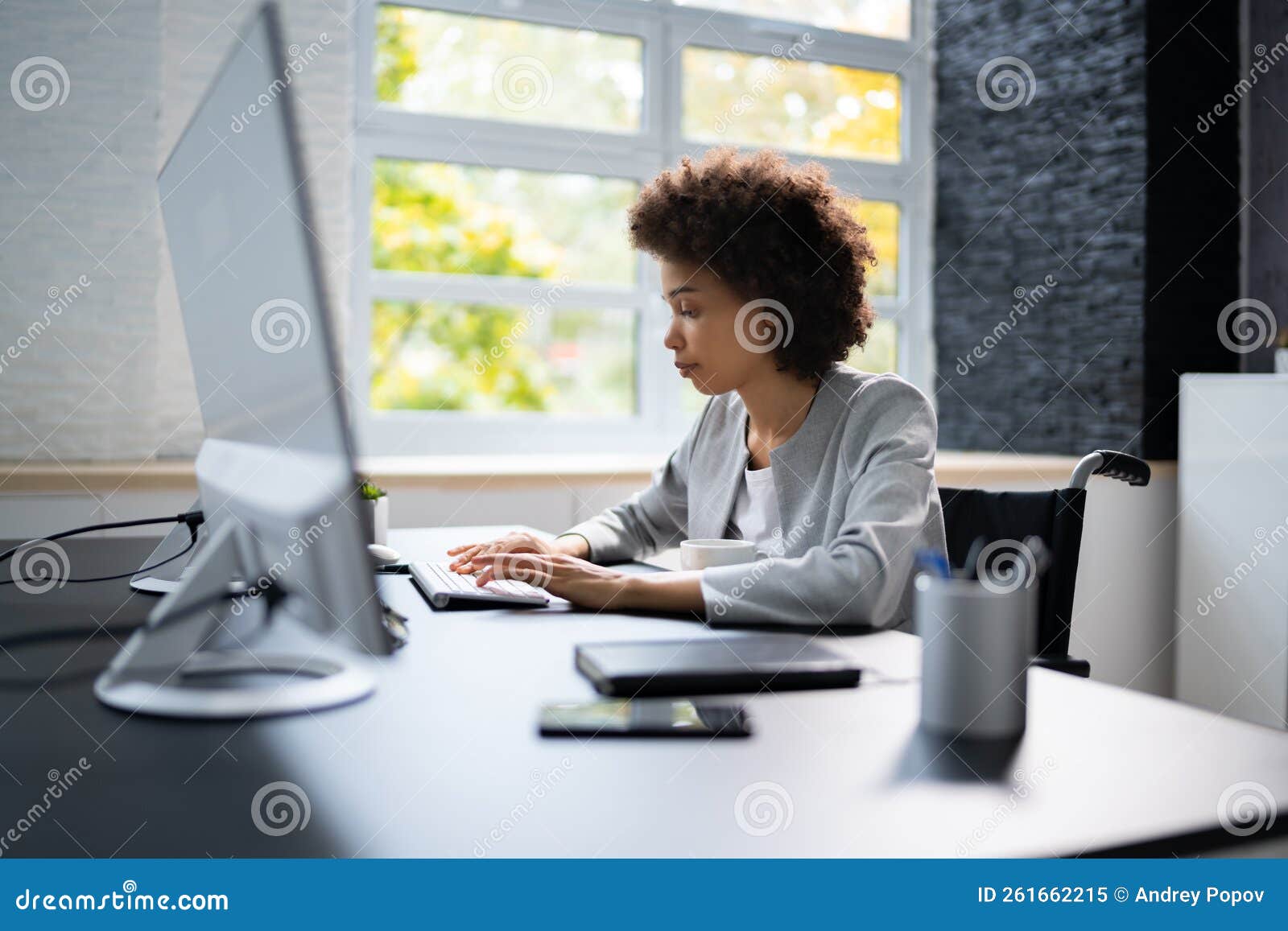 African American Black Woman Using Computer Stock Image - Image of girl ...