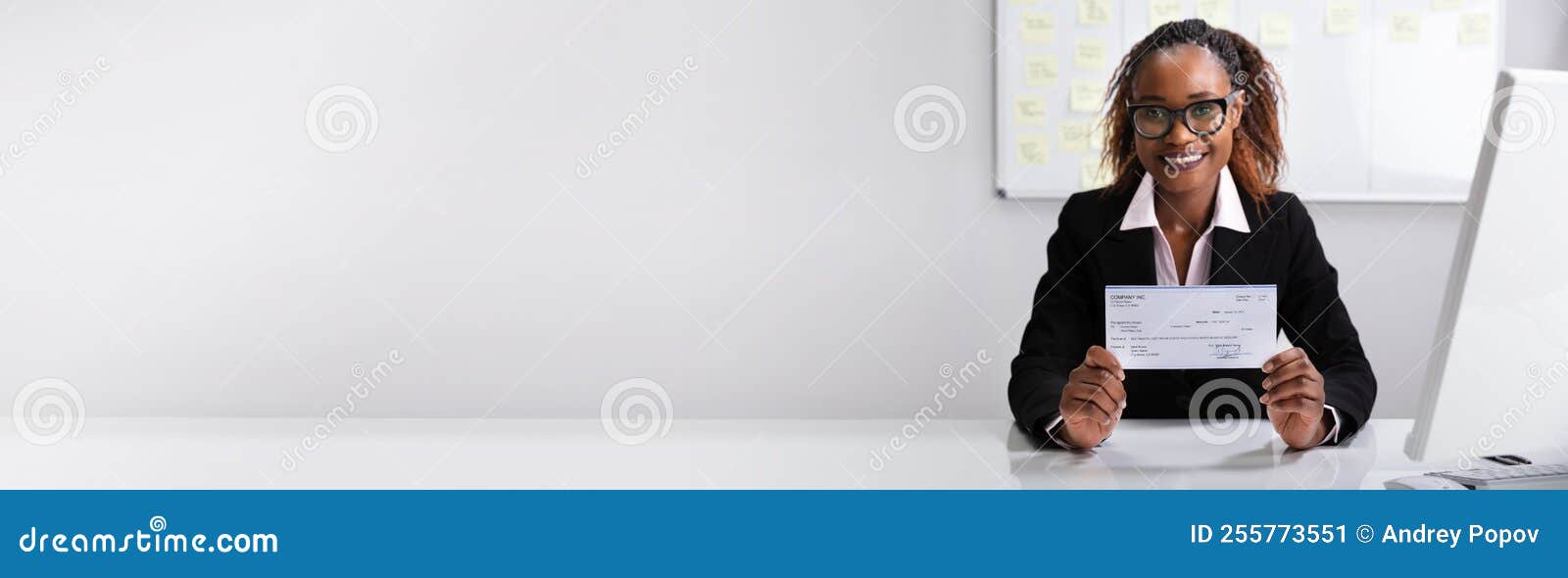 African American Boss Holding Paycheck Stock Image - Image of company ...
