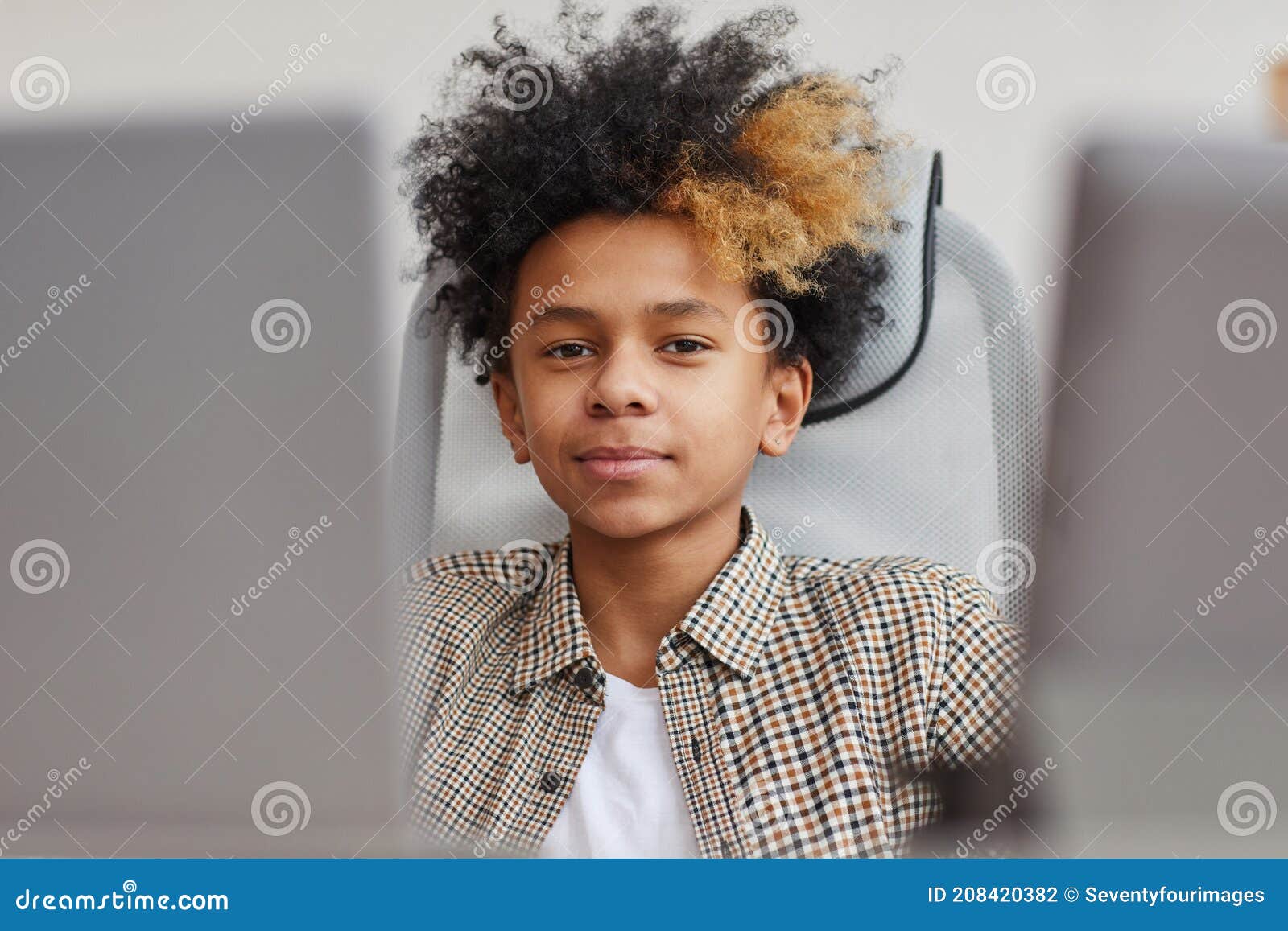 African-American Boy Using Computer at Home Stock Photo - Image of ...
