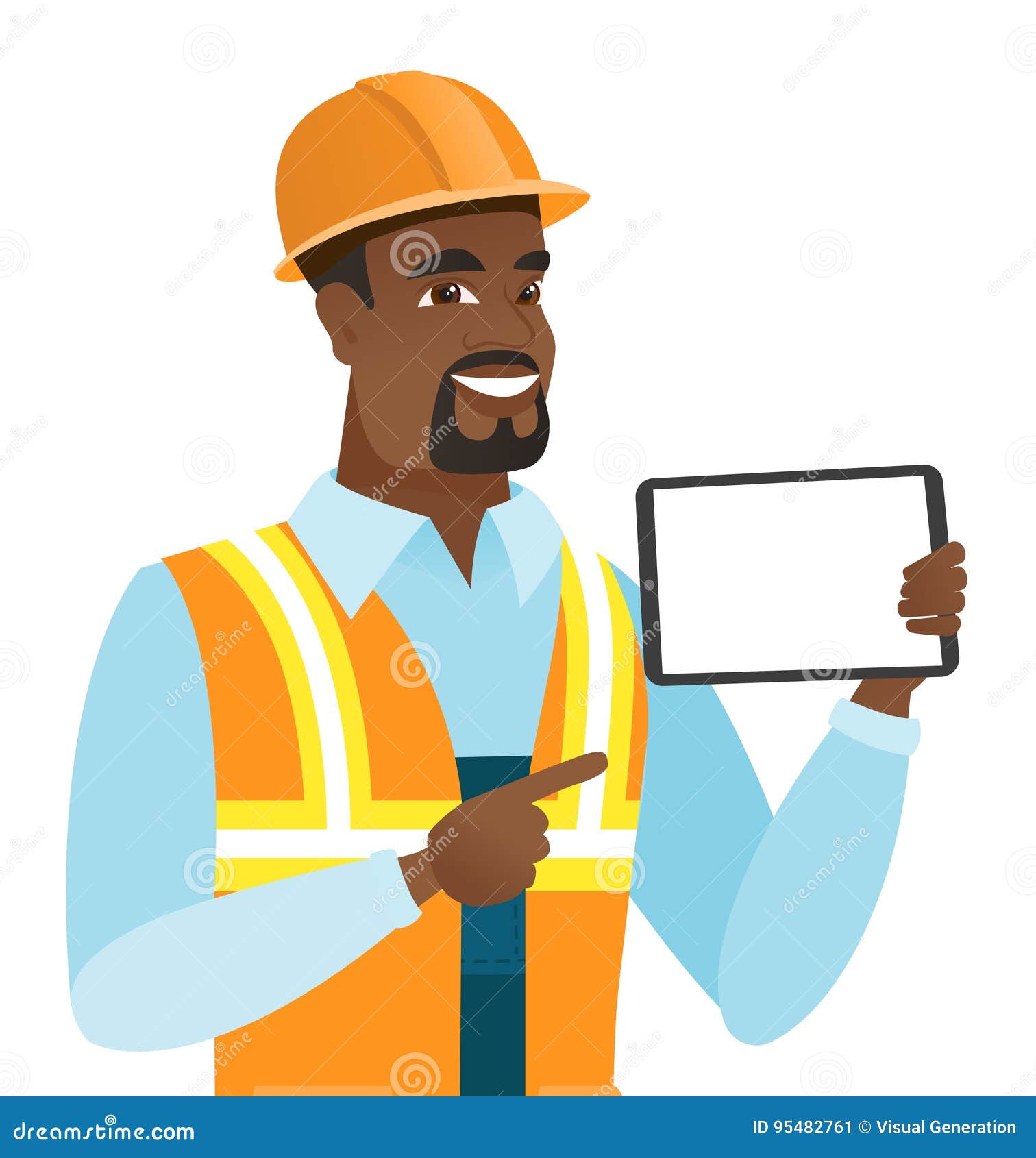 African-american Builder Holding Tablet Computer. Stock Vector ...