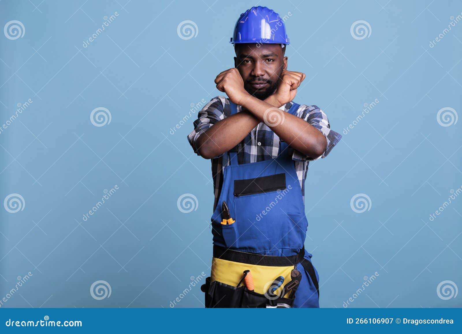African American Builder Making Stop Gesture Stock Image - Image of ...