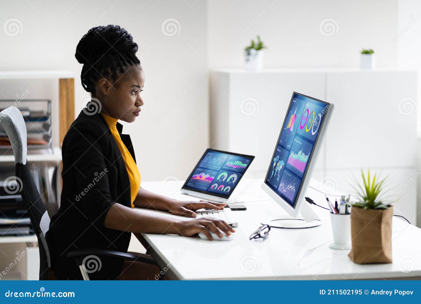 Analyst Woman Working With Data Analytics Dashboard Royalty-Free Stock ...