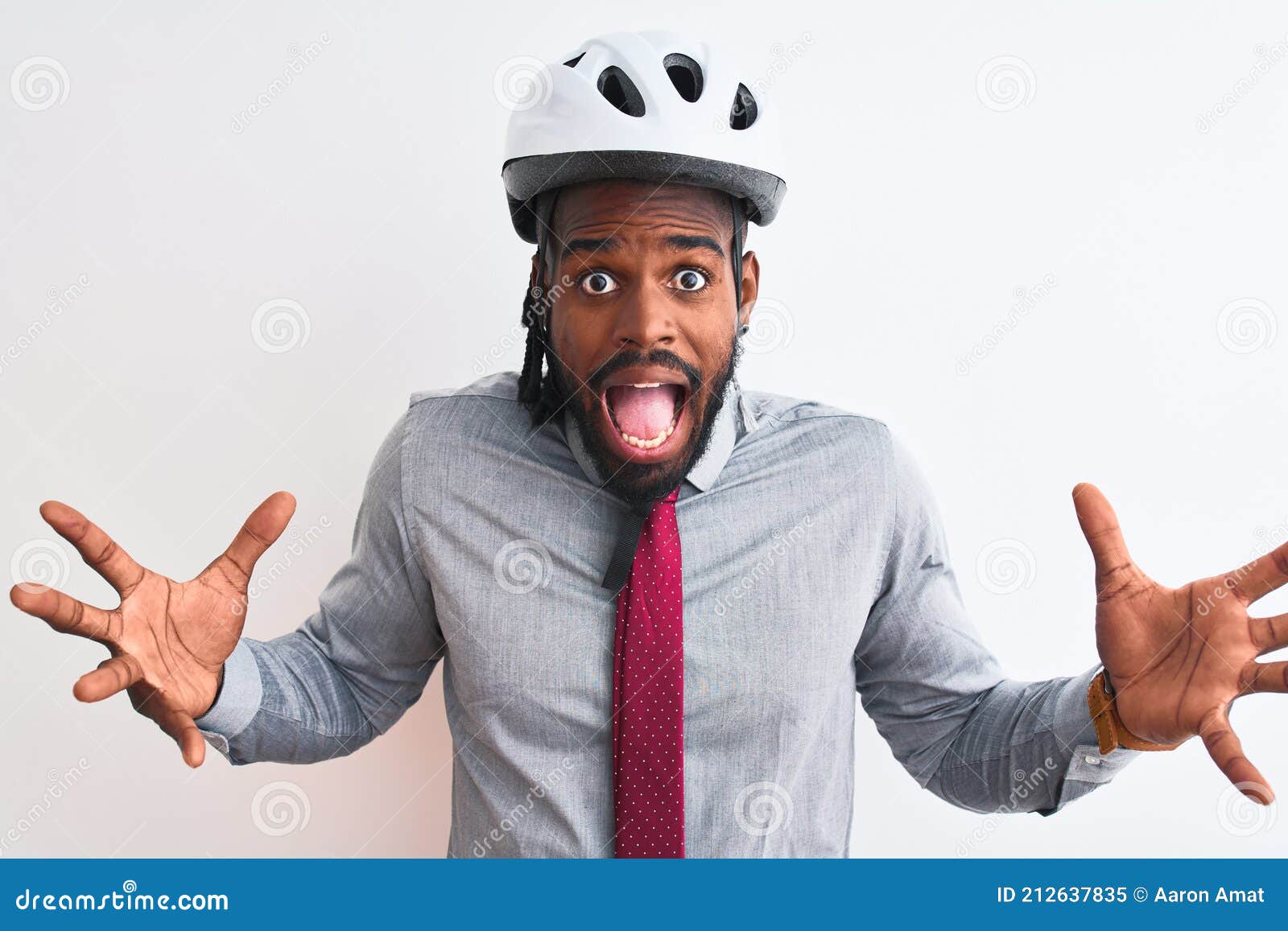 African American Businessman With Braids Wearing Bike Helmet Over