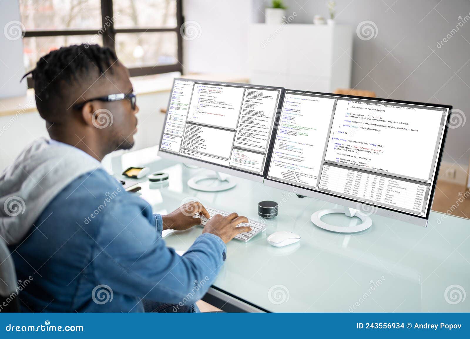 African American Coder Using Computer at Desk Stock Photo - Image of ... African American Coder Using Computer at Desk Stock Photo - Image of ...