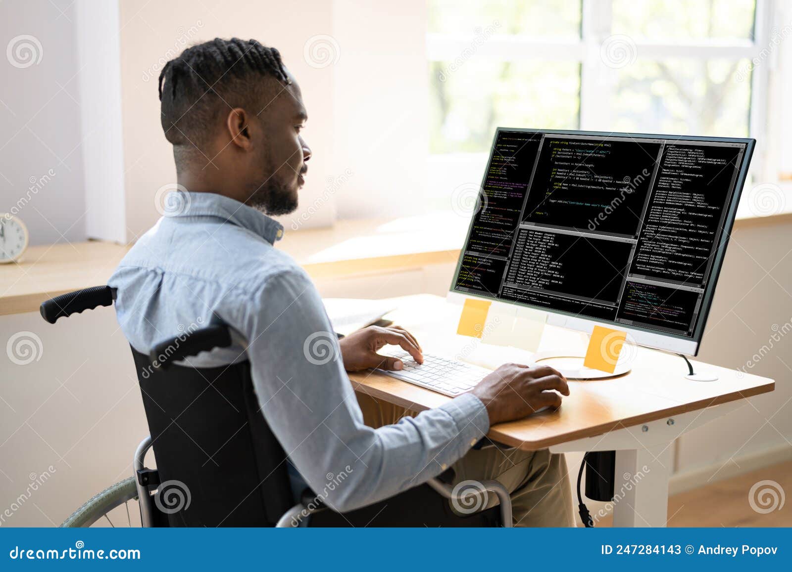 African American Coder Using Computer at Desk Stock Image - Image of ... African American Coder Using Computer at Desk Stock Image - Image of ...
