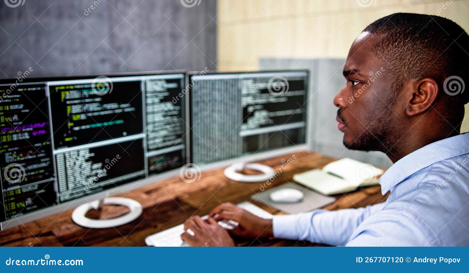 African American Coder Using Computer at Desk Stock Photo - Image of coder, young: 267707120
