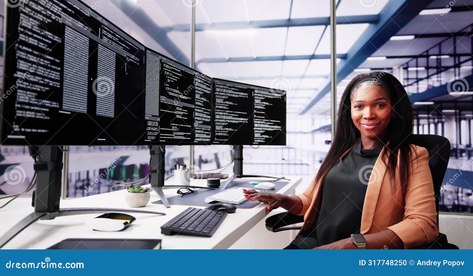 African American Coder Using Computer at Desk Stock Photo - Image of ...