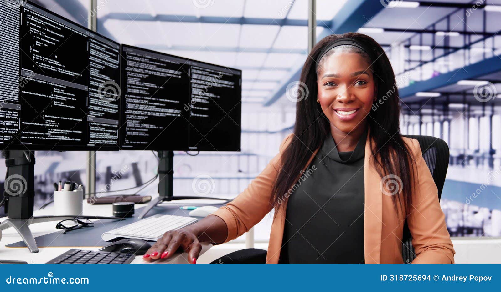African American Coder Using Computer at Desk Stock Photo - Image of ...