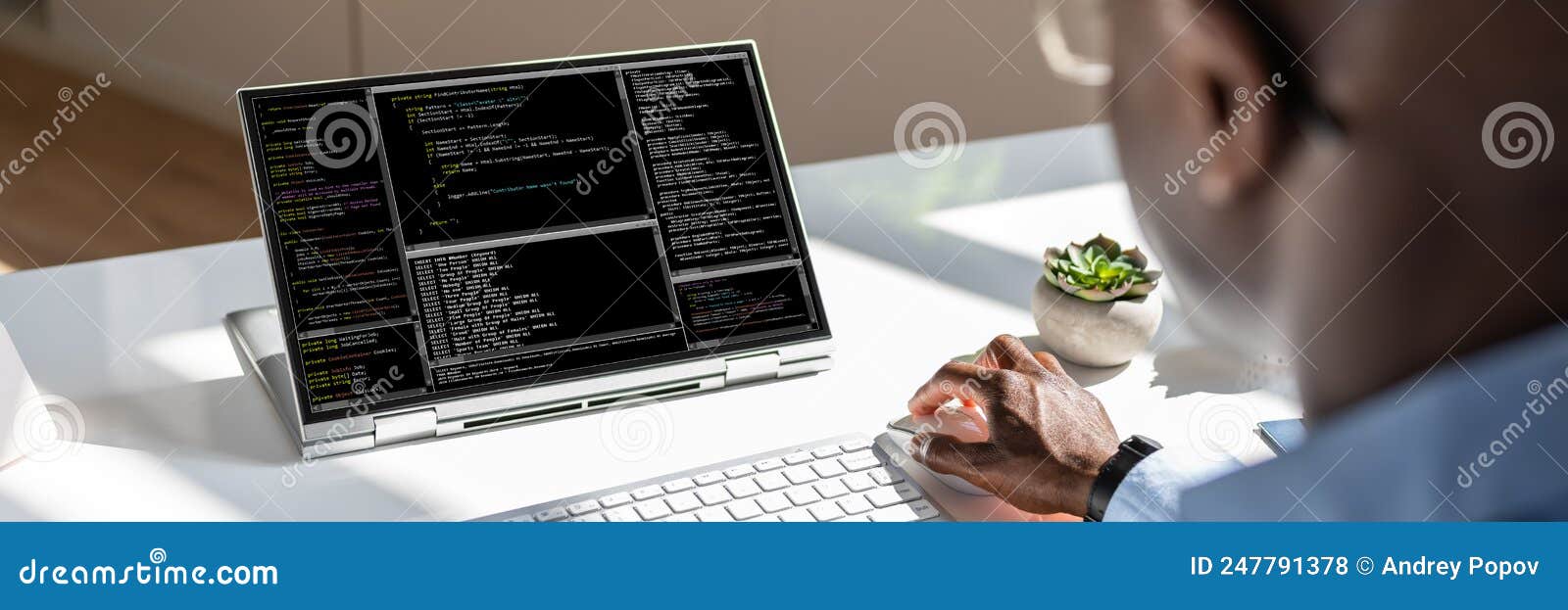 African American Coder Using Computer at Desk Stock Photo - Image of ...