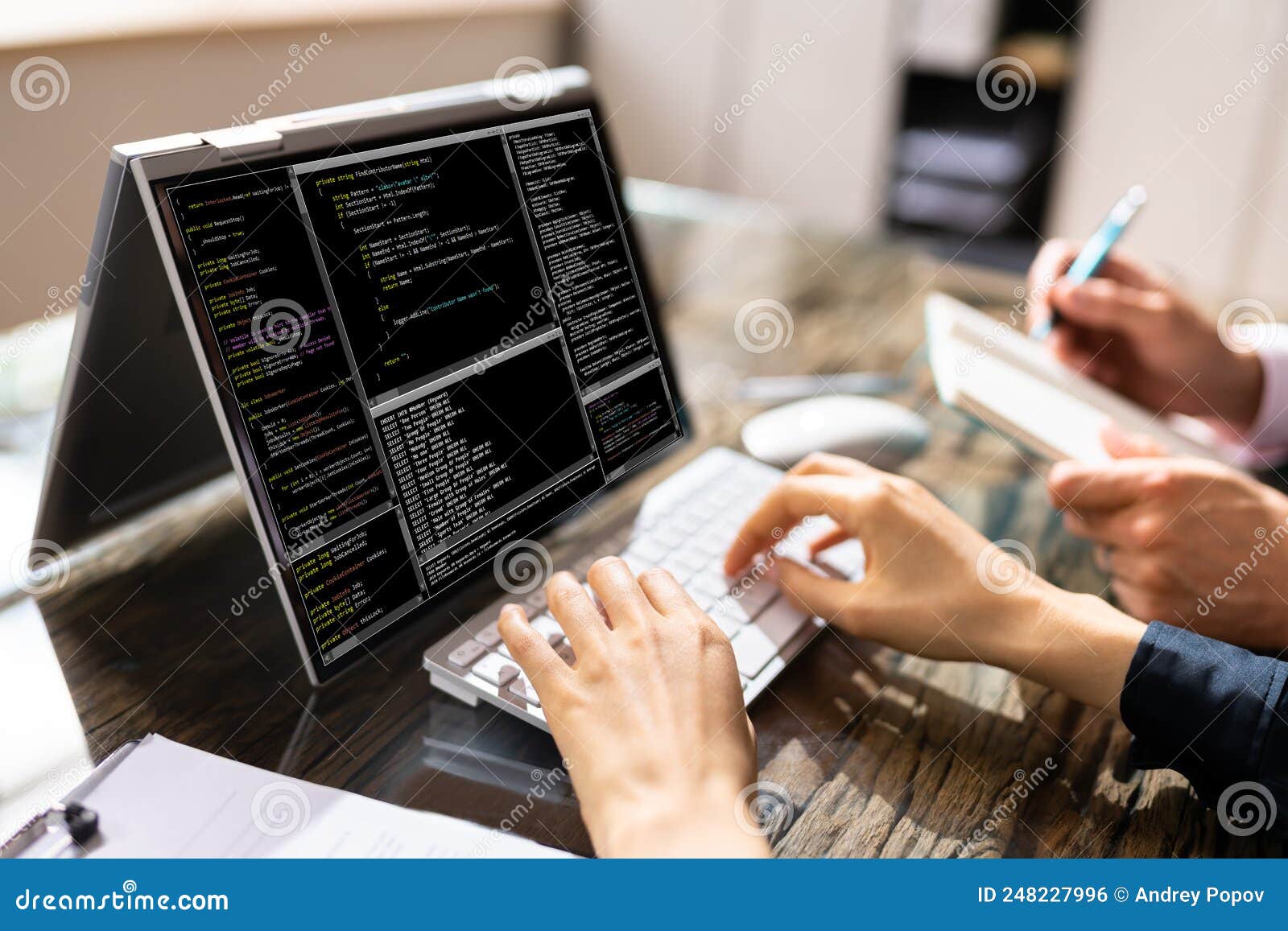 African American Coder Using Computer at Desk Stock Photo - Image of ...