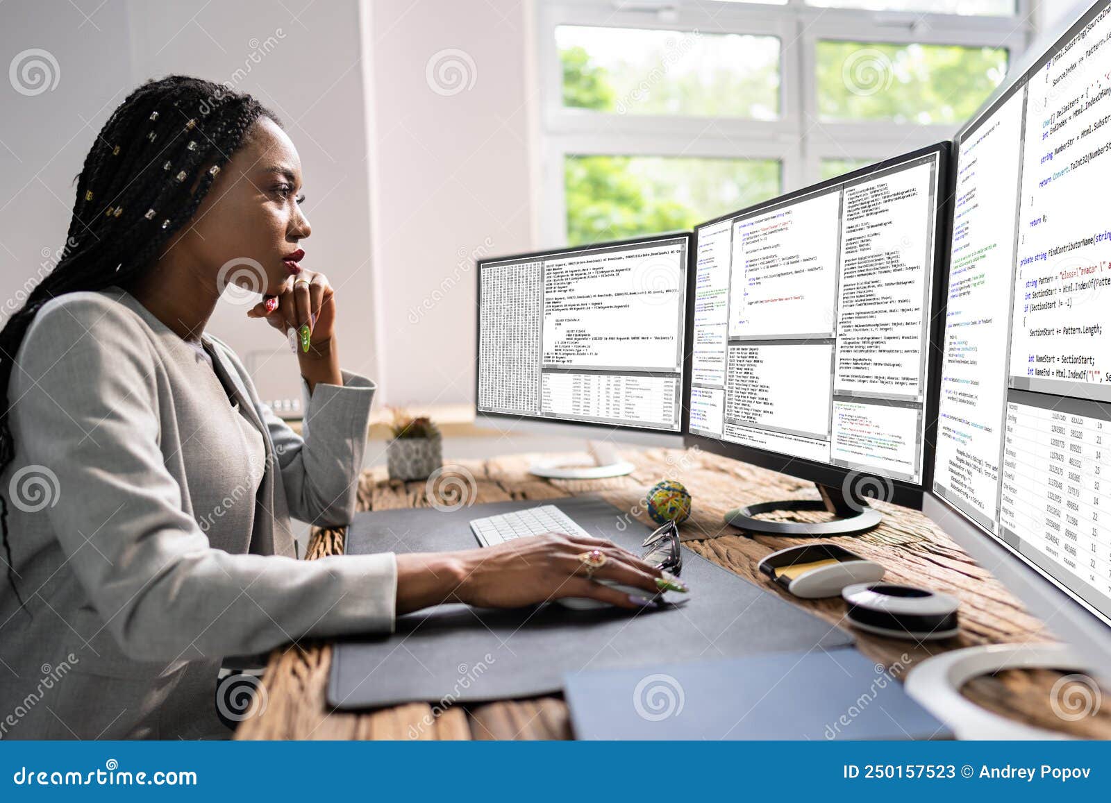 African American Coder Using Computer at Desk Stock Image - Image of ...