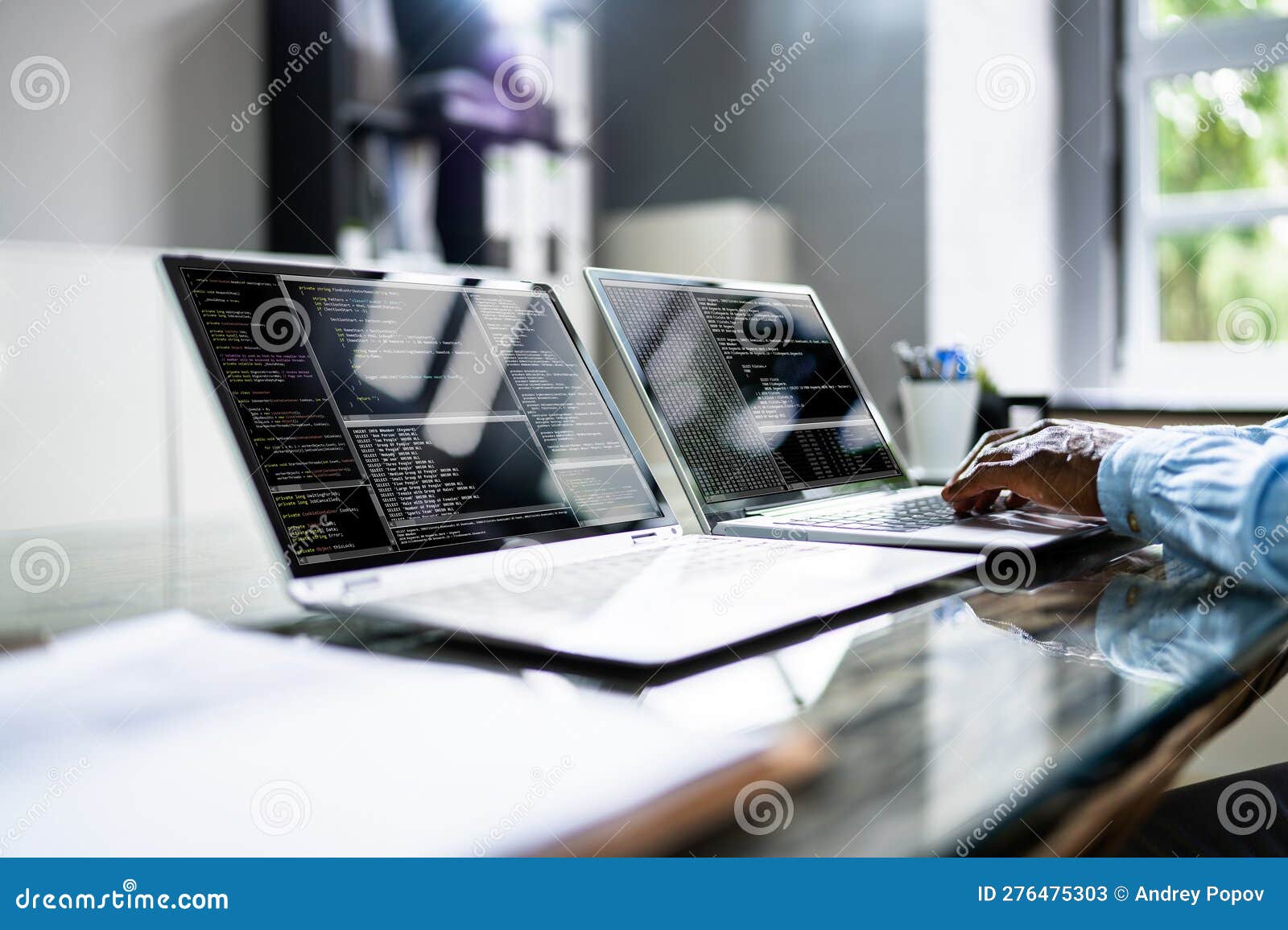 African American Coder Using Computer at Desk Stock Image - Image of laptop, portrait: 276475303