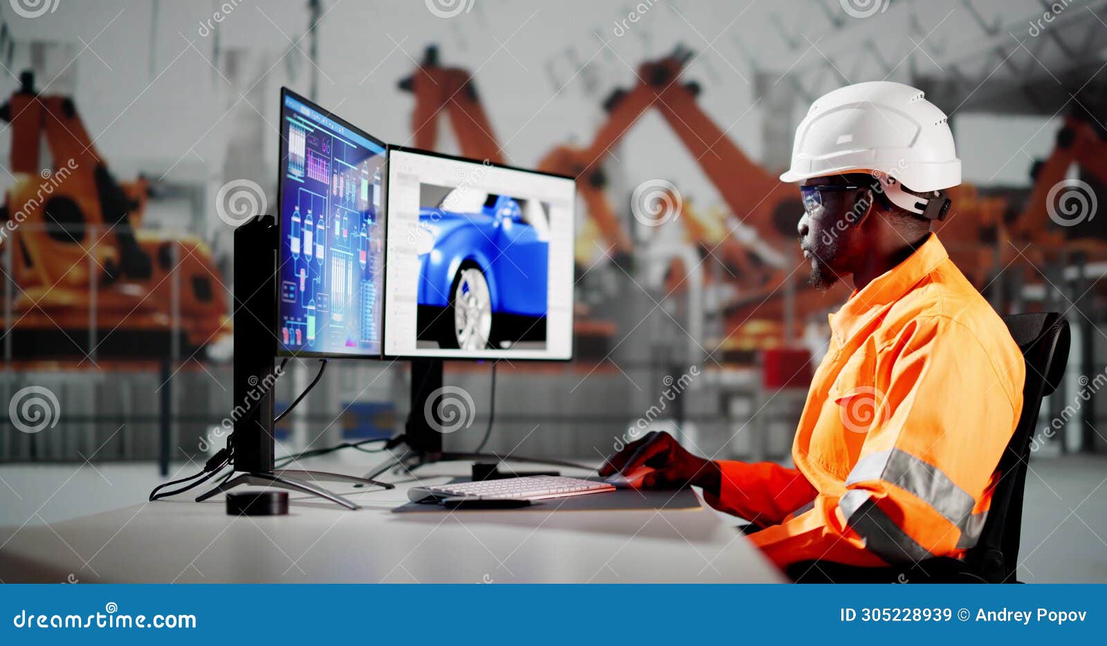 African American Coder Using Computer At Desk Stock Image Image Of Desktop Factory 305228939