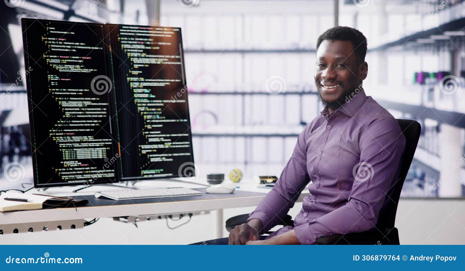 African American Coder Using Computer at Desk Stock Photo - Image of negro, classes: 306879764