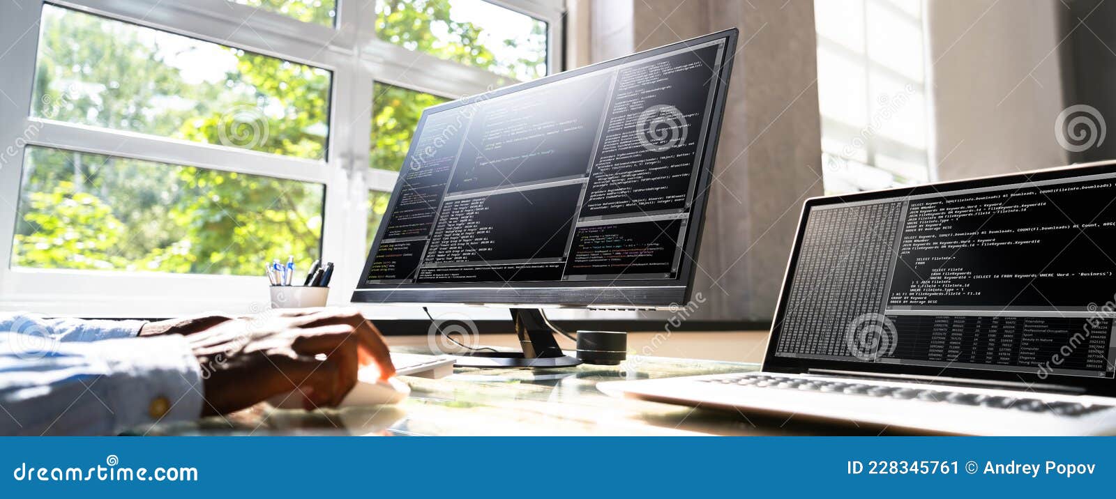 African American Coder Using Computer at Desk Stock Image - Image of ... African American Coder Using Computer at Desk Stock Image - Image of ...