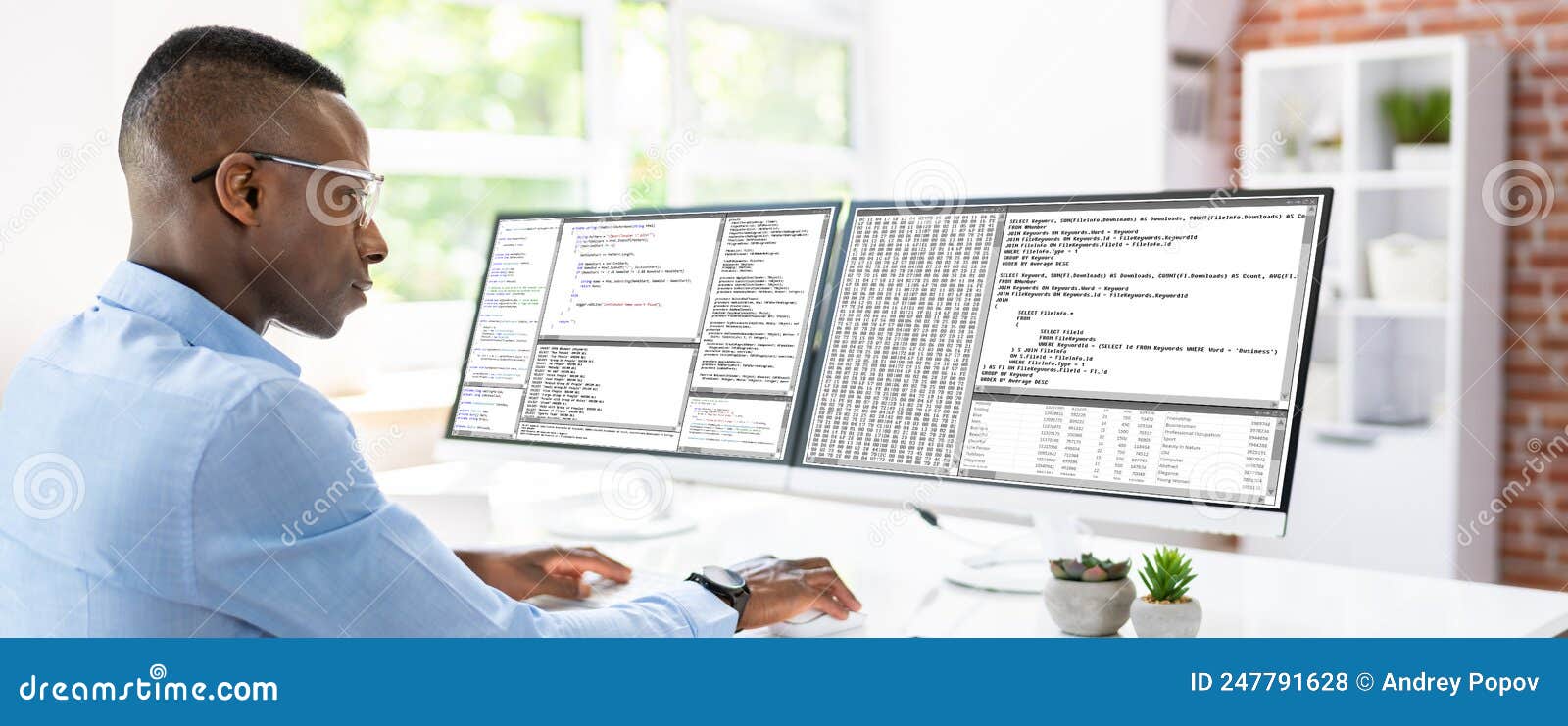 African American Coder Using Computer at Desk Stock Photo - Image of ... African American Coder Using Computer at Desk Stock Photo - Image of ...