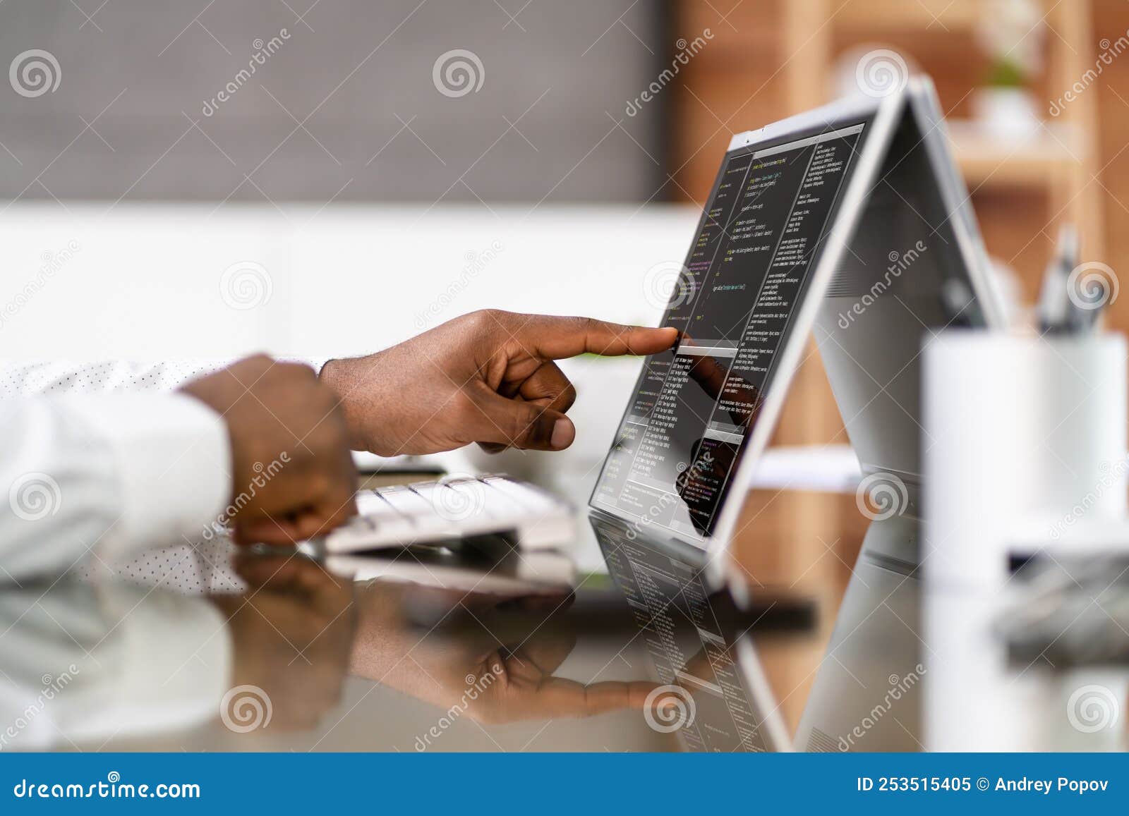African American Coder Using Computer at Desk Stock Image - Image of ...