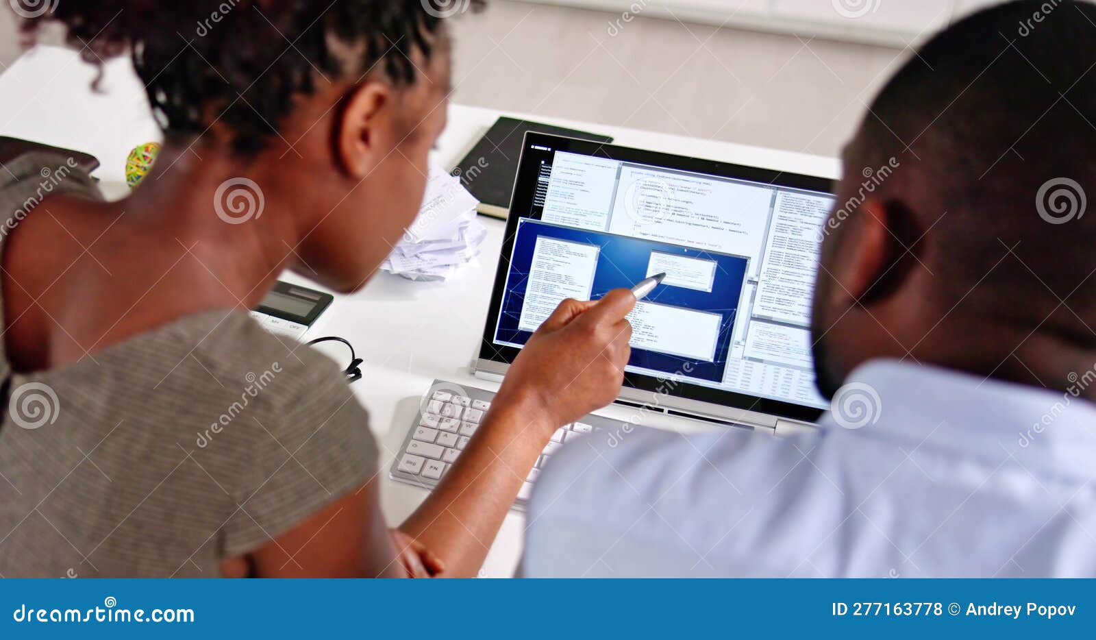 African American Coder Using Computer at Desk Stock Photo - Image of ...