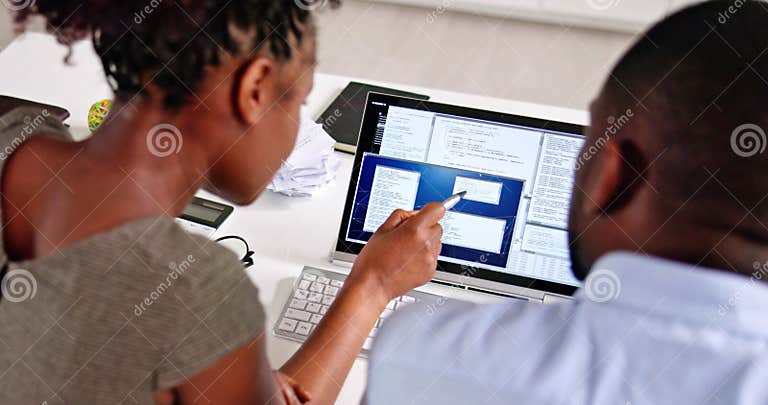 African American Coder Using Computer at Desk Stock Photo - Image of ...