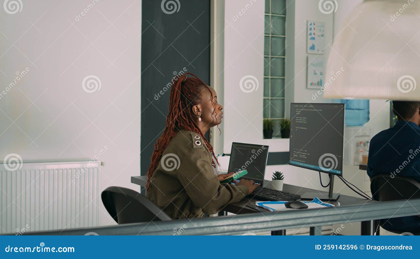 African American Coder Using Computer To Write Code And Develop 8274