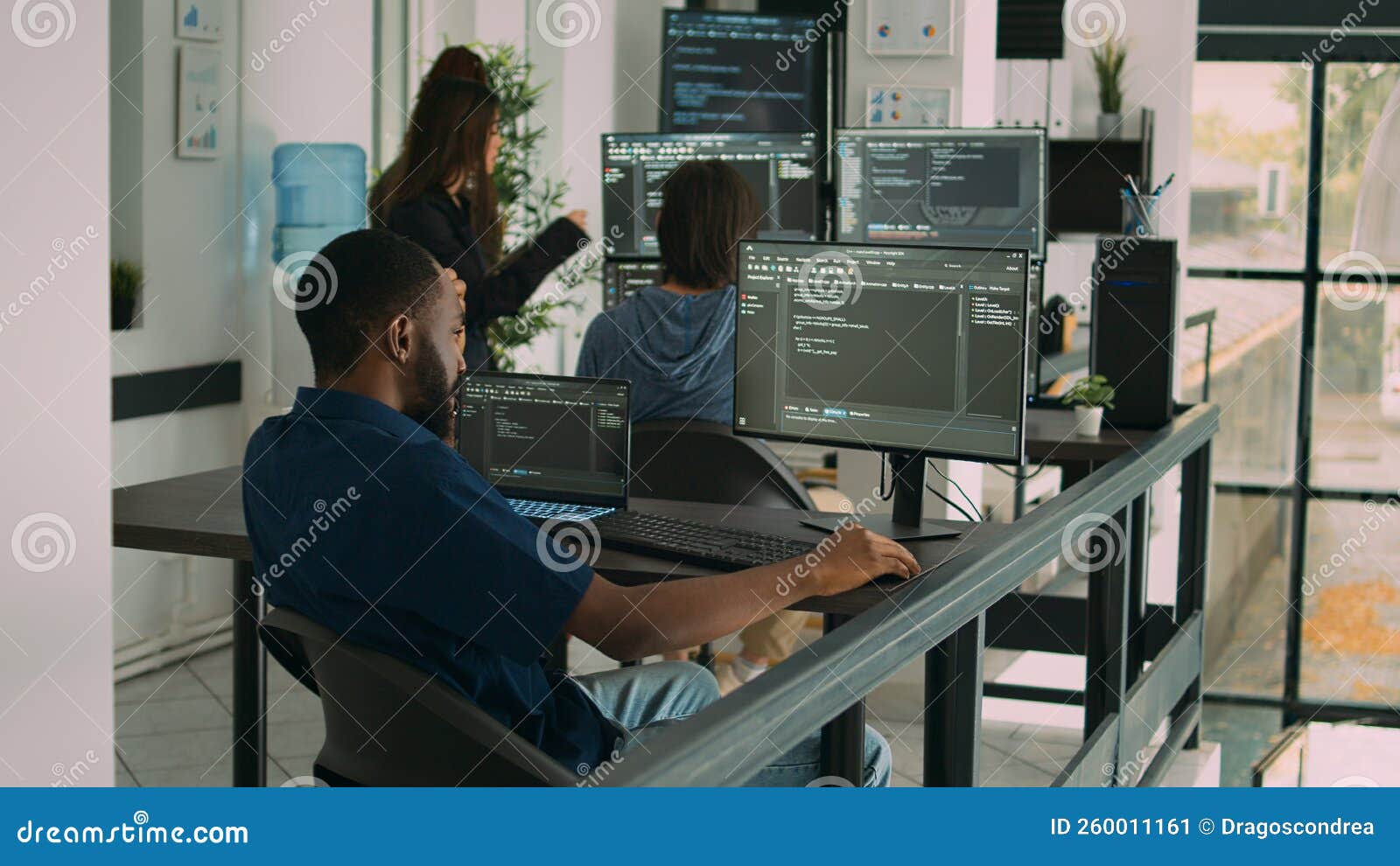 African American Coder Writing Programming Language On Computer Stock Image Image Of