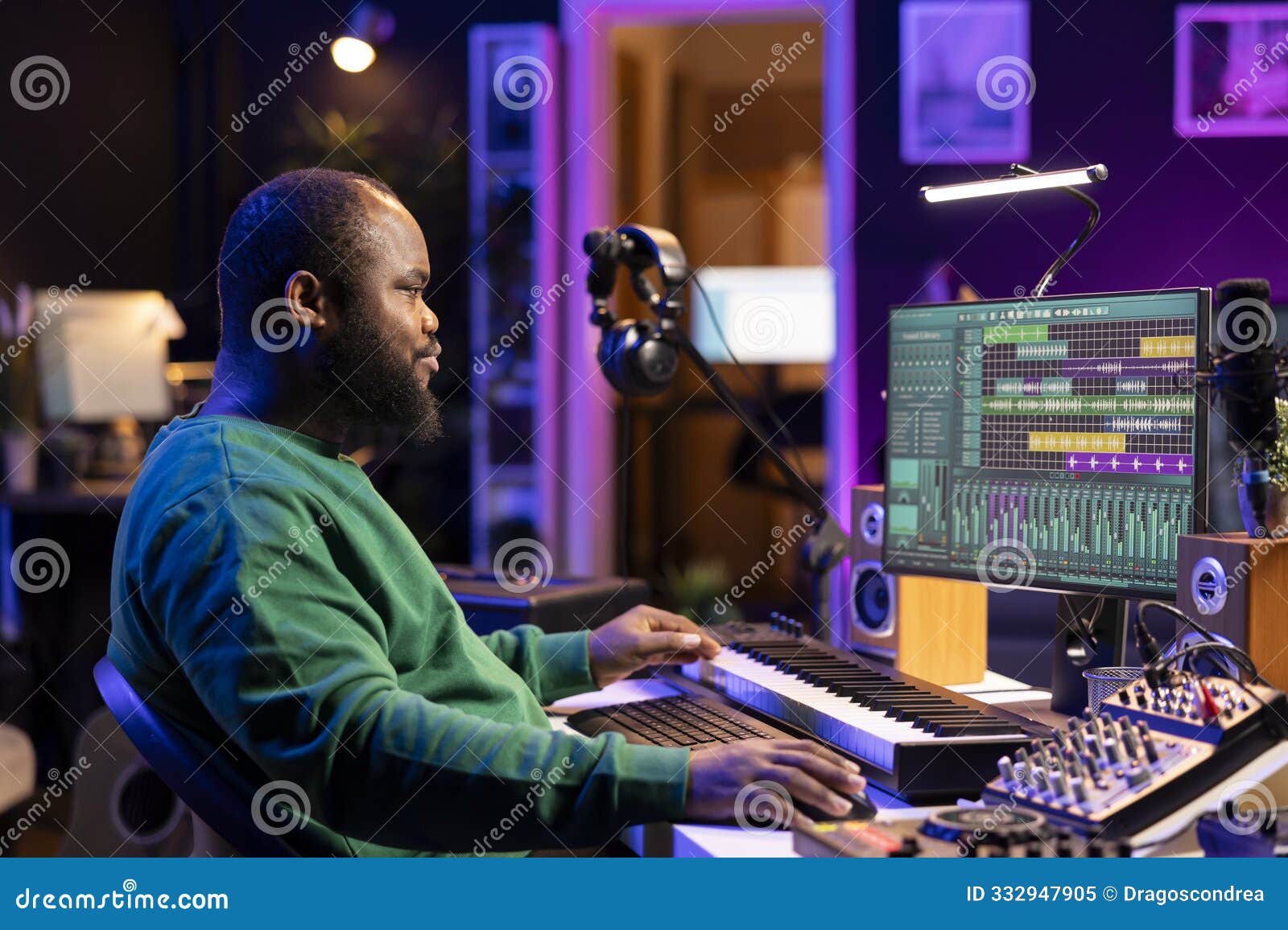 African American Composer Creating a New Track for a Project Stock ...