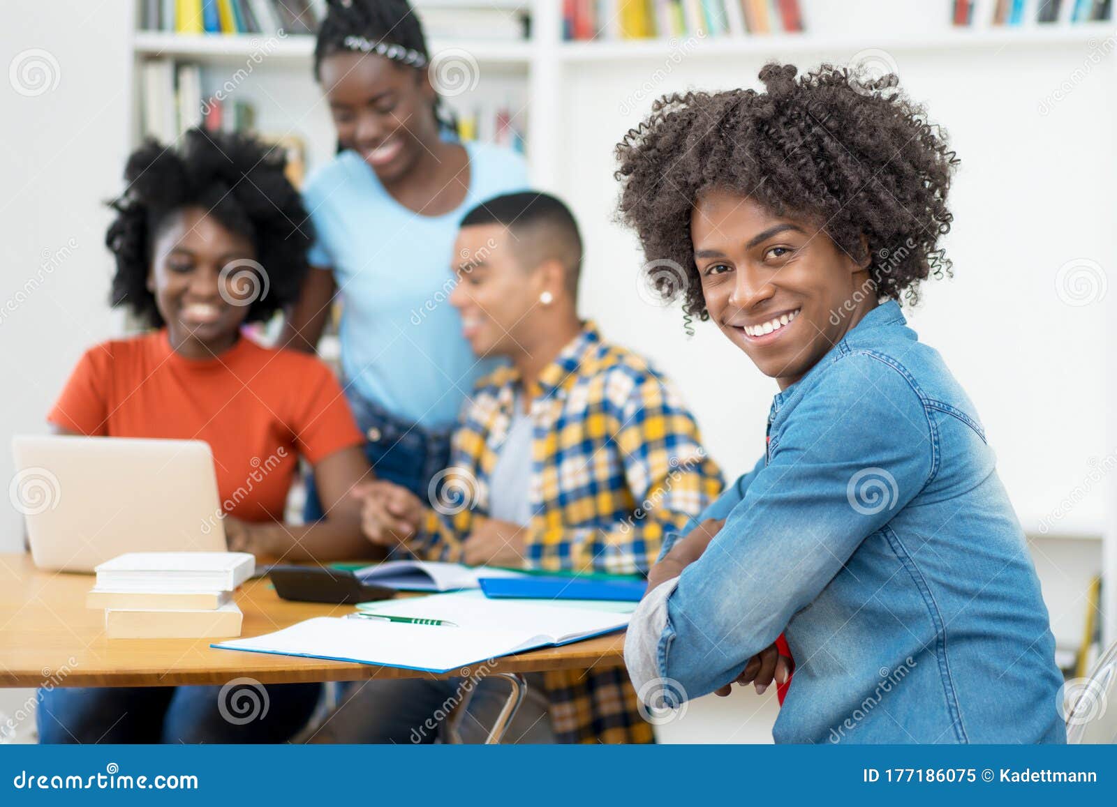 African American Computer Science Student with Group of Students Stock ...