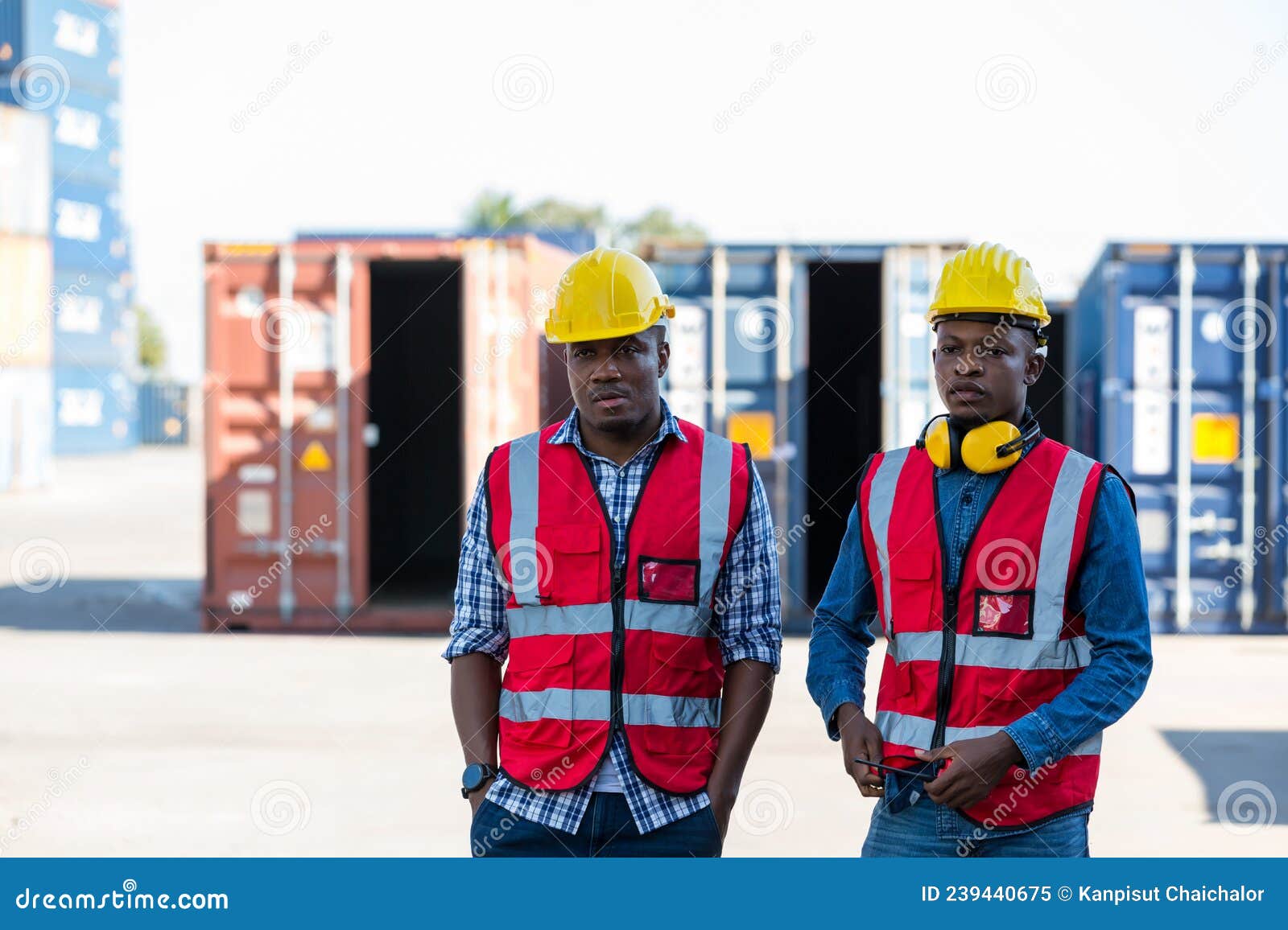 African American Container Warehouse Worker. Foreman Control Loading ...