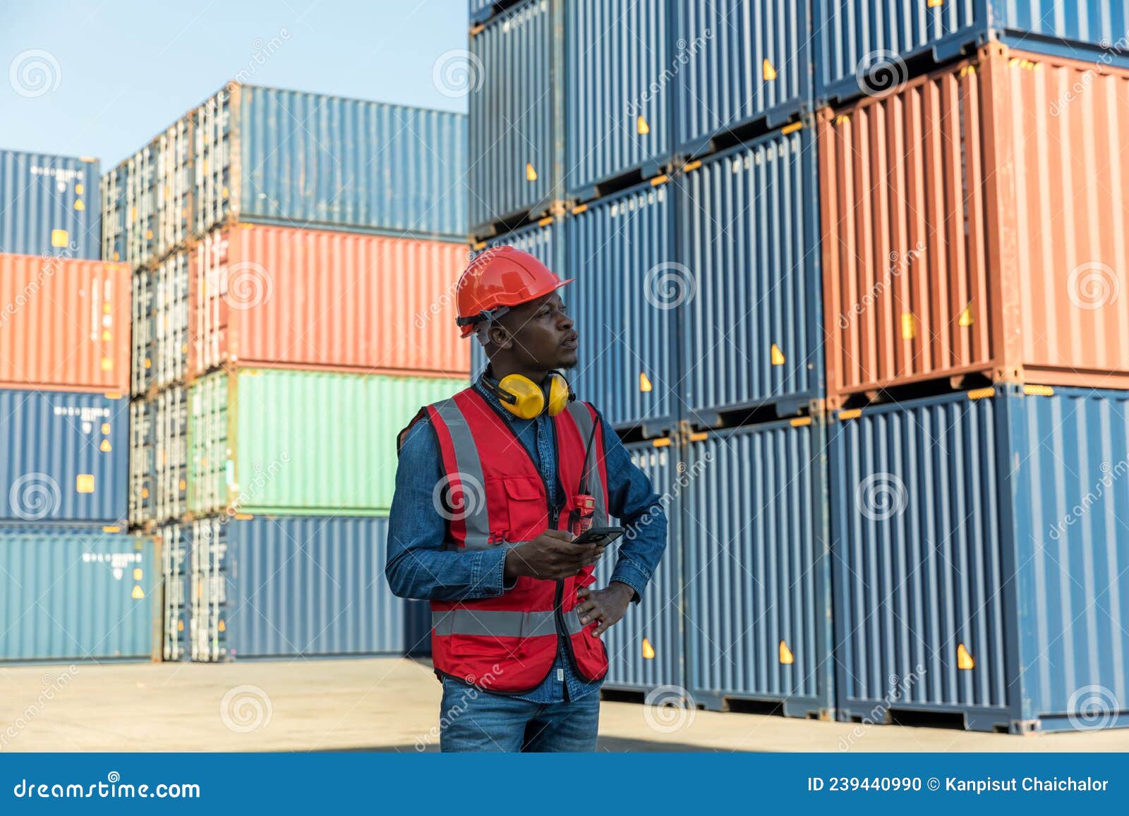 African American Container Warehouse Worker. Foreman Control Loading ...