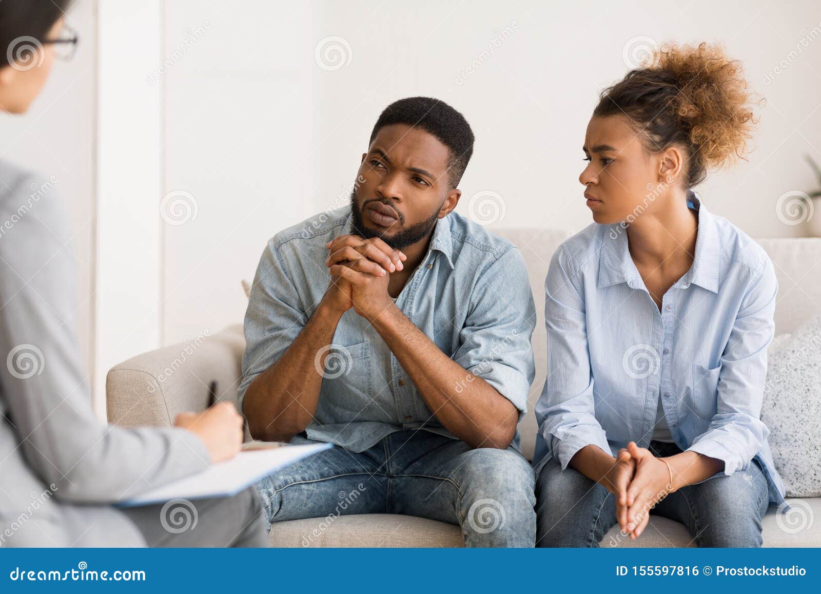 African American Couple Listening To Psychologist`s Advice on Therapy ... African American Couple Listening To Psychologist`s Advice on Therapy ...