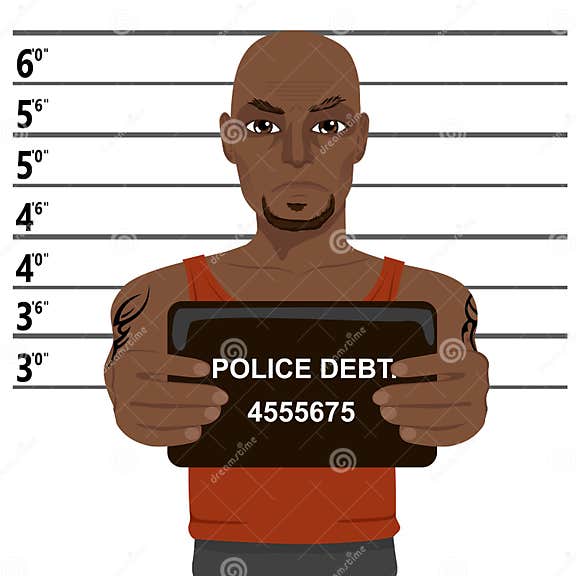 African American Criminal With Tattoos Holding Mugshot Stock Vector