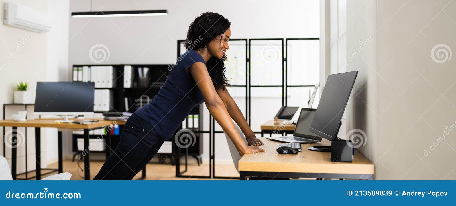 African American Doing Office Exercise Workout Stock Image - Image of ...
