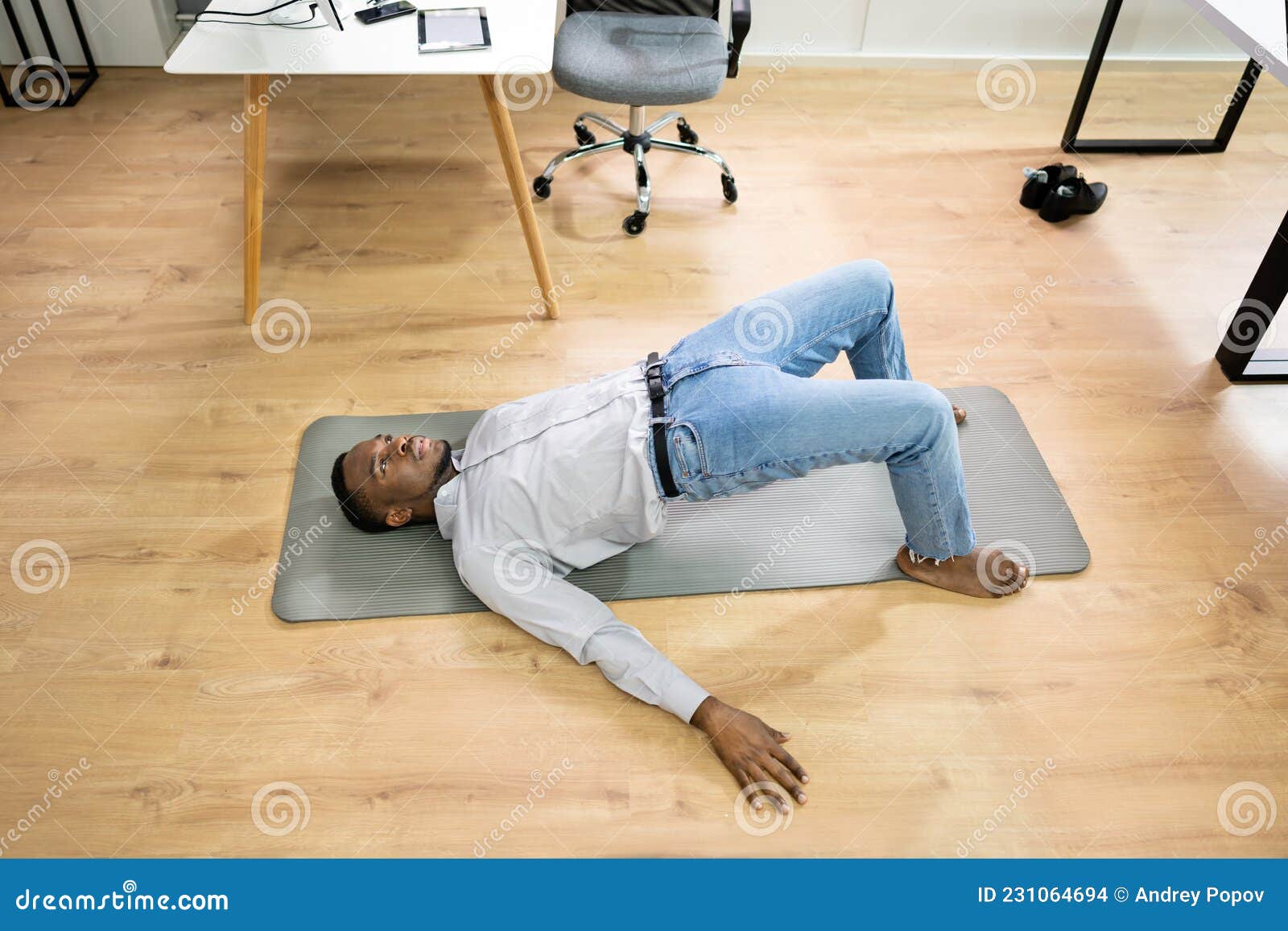 African American Doing Office Exercise Workout Stock Photo - Image of ...