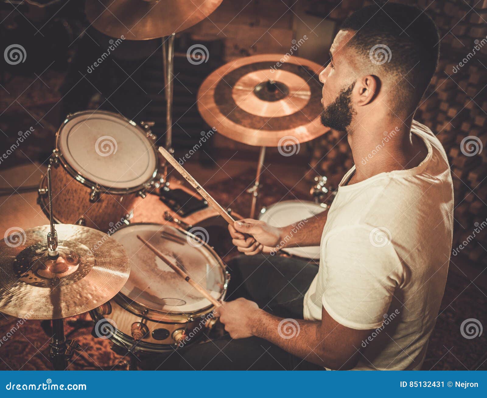 African American Drummer in Boutique Recording Studio Stock Image ...