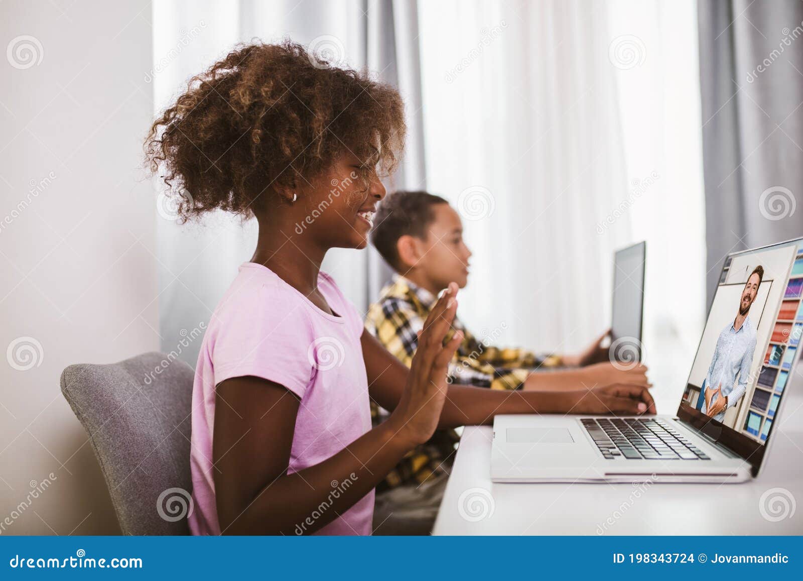 African American Elementary Students Using Computer and Following ...