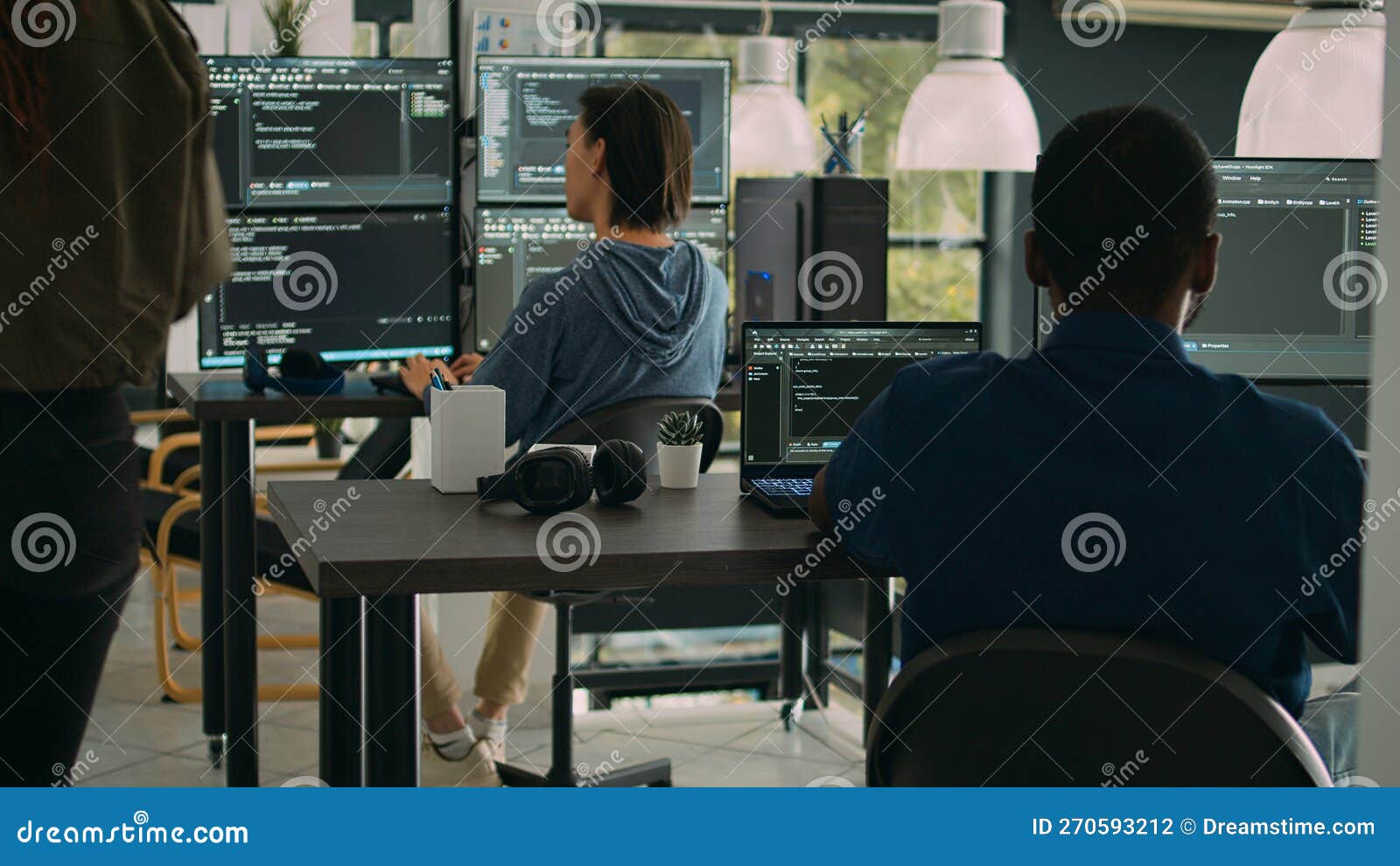 African American it Engineer Writing Code on Laptop and Computer Stock Photo - Image of internet ...
