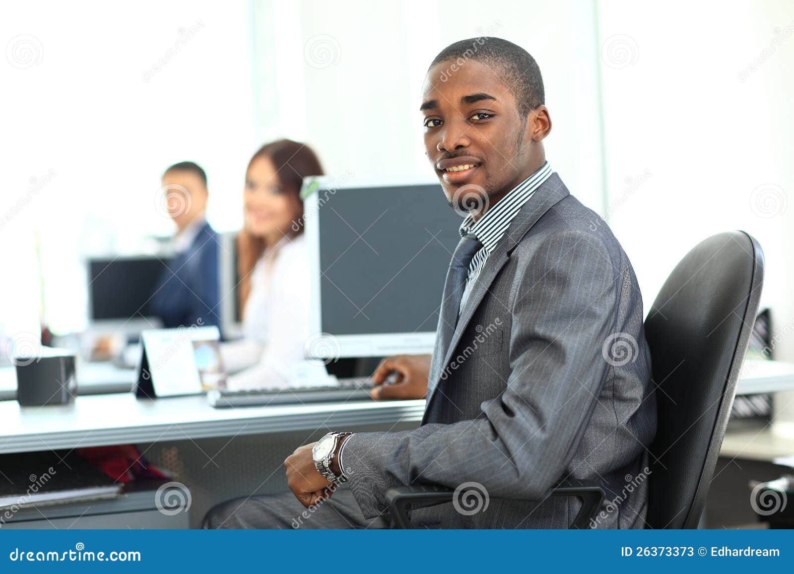 African American Entrepreneur Displaying Computer Laptop in Office ...