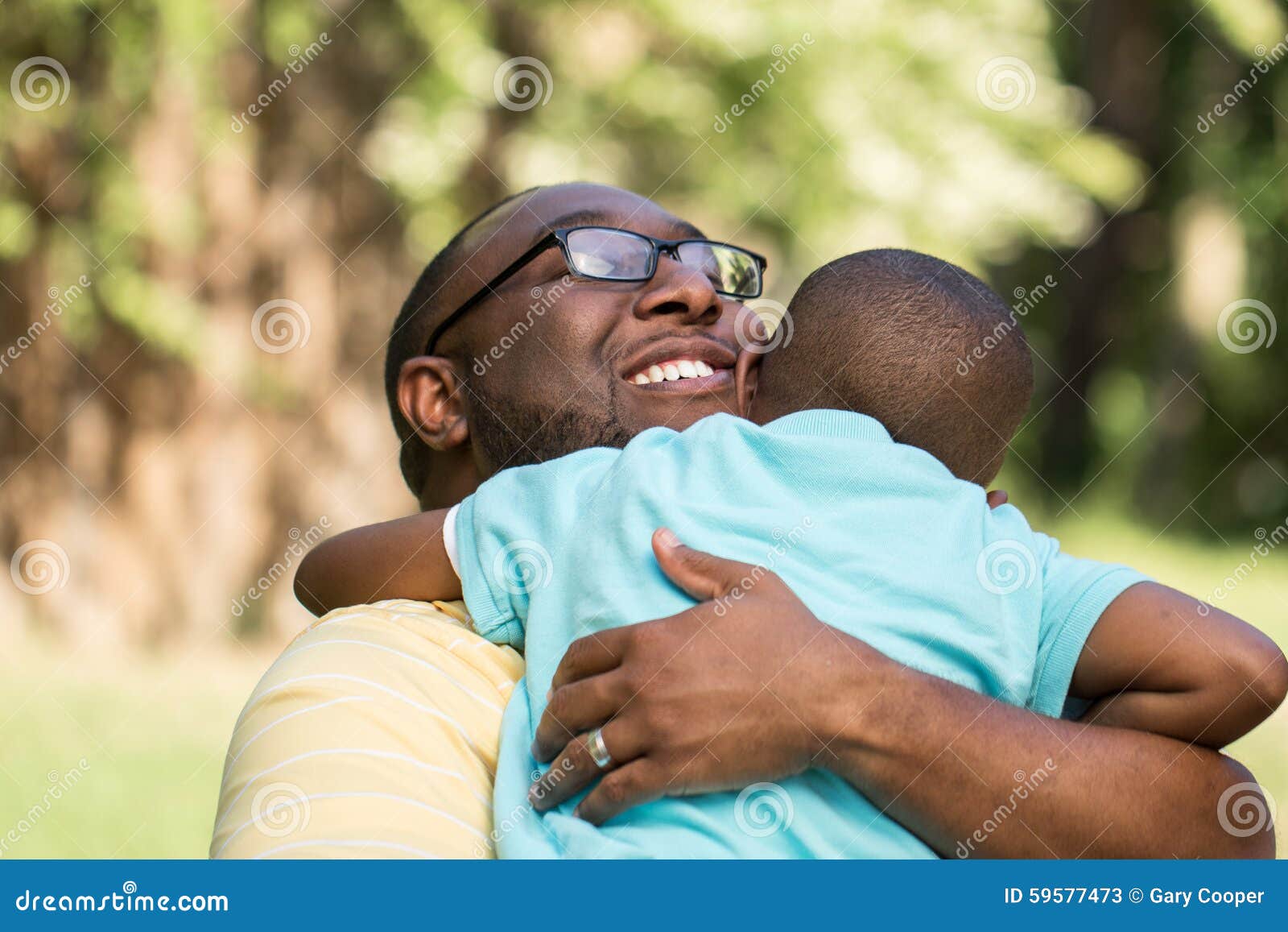 African American Father Hugging His Son Stock Image - Image of african ...