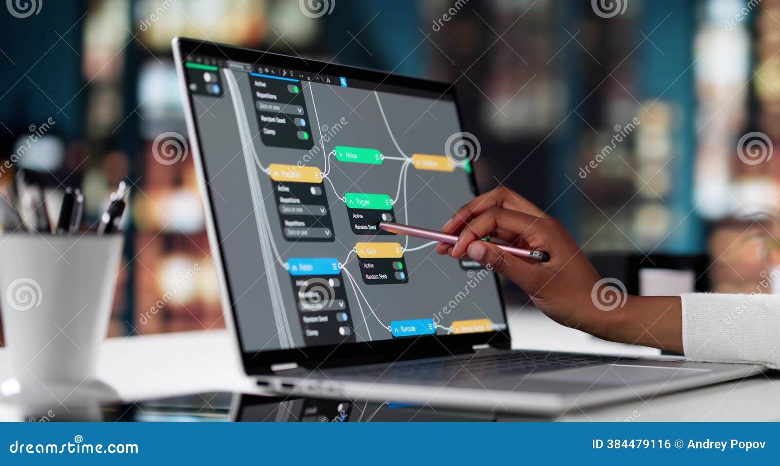 Female Engineer Supervising Robotic Packaging Arm Black And White 2D ...