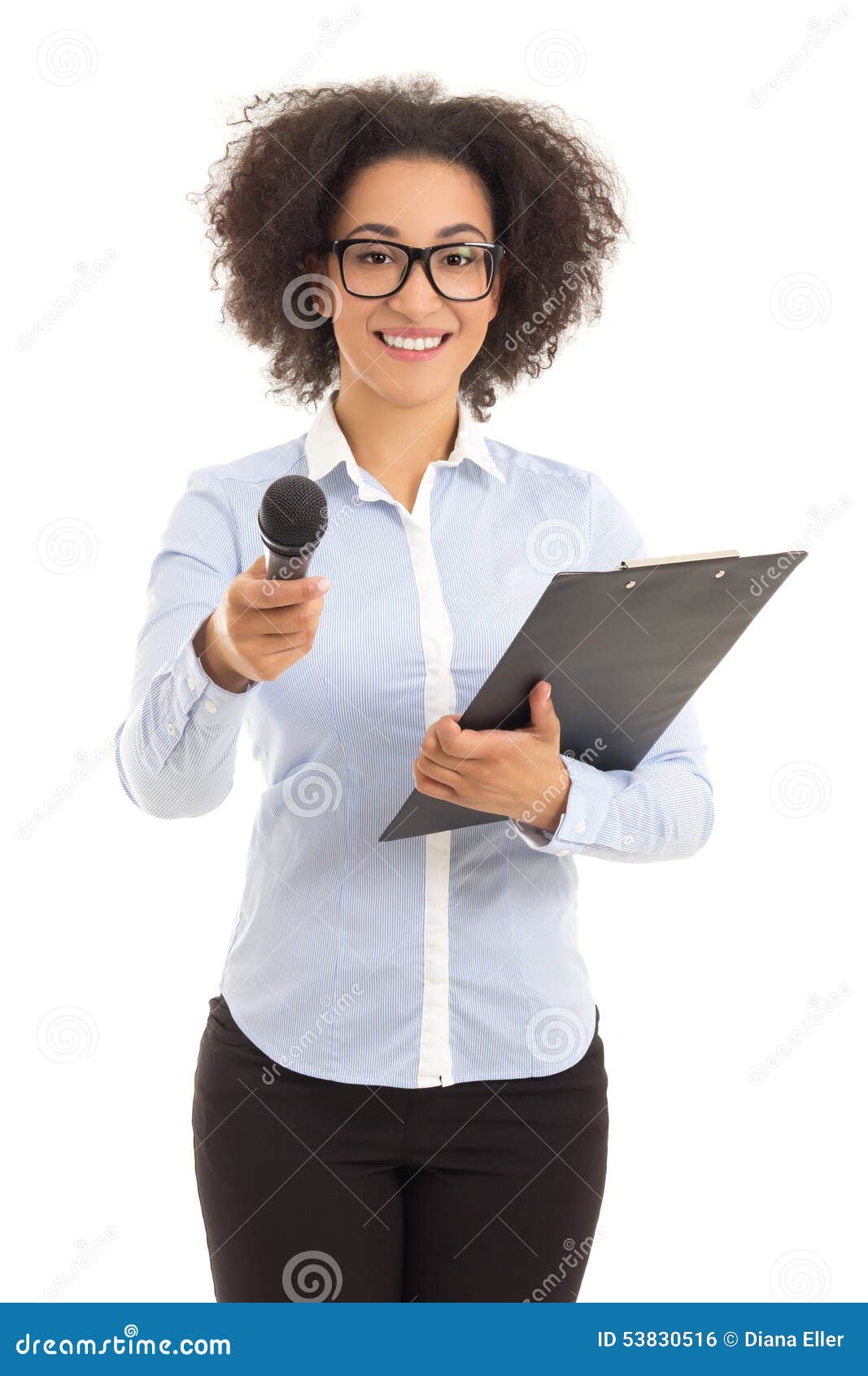 African American Female Journalist with Microphone Taking Interview ...