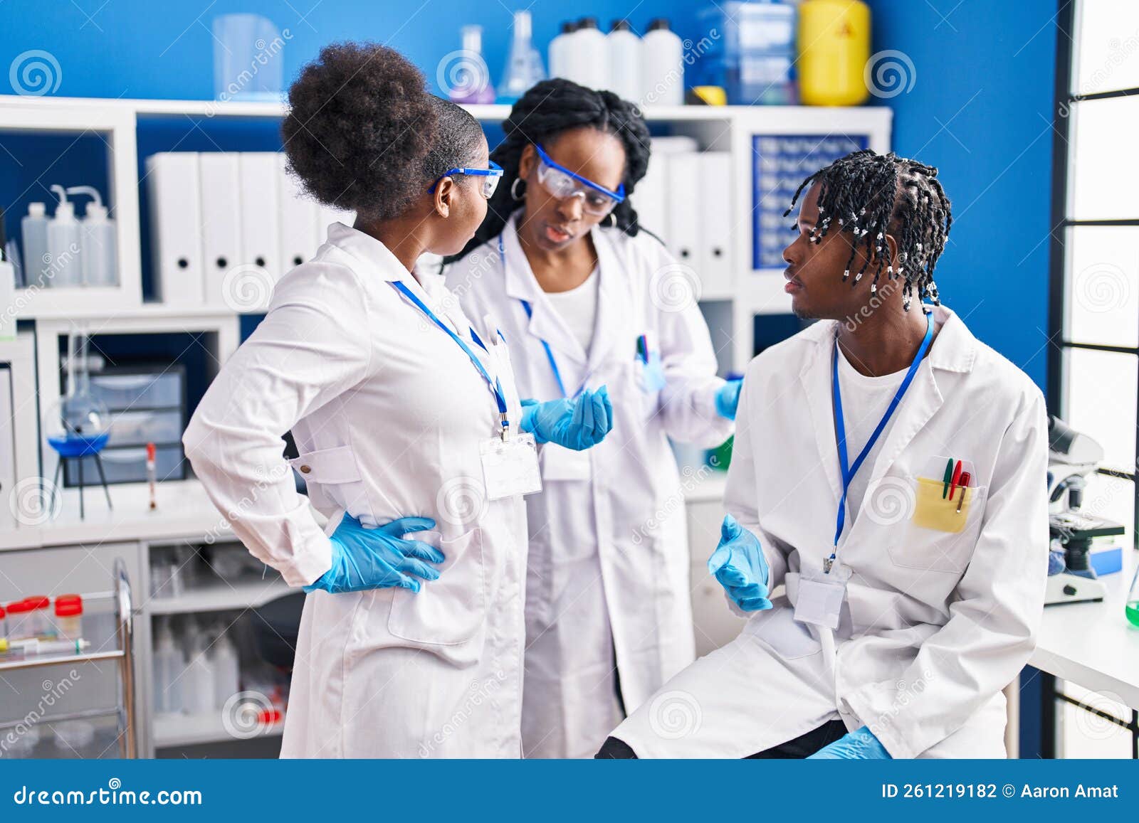 African American Friends Scientists Speaking at Laboratory Stock Photo ...