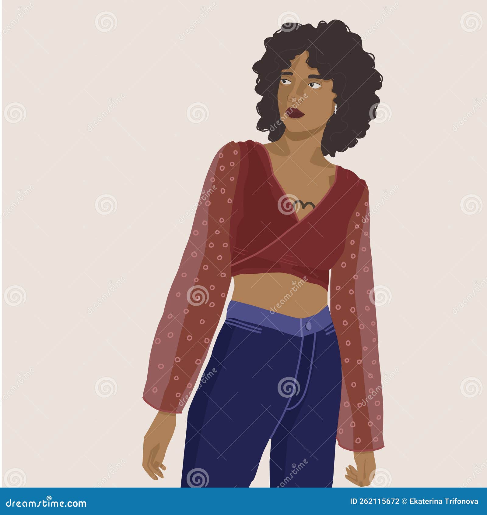 African American Girl In Fashion Clothes Isolated On Light Background Stock Vector 3315